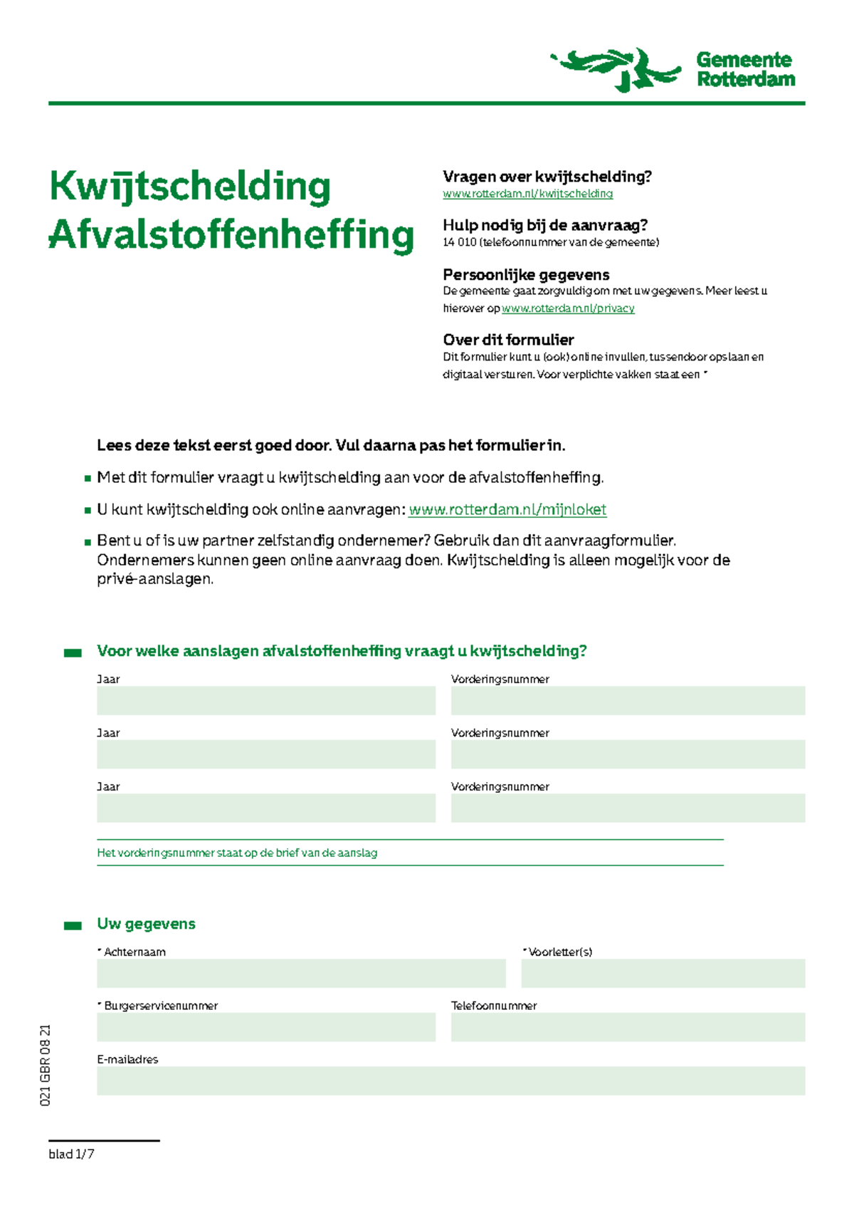 Formulier Kwijtschelding - 021 GBR 08 21 Kwijtschelding ...