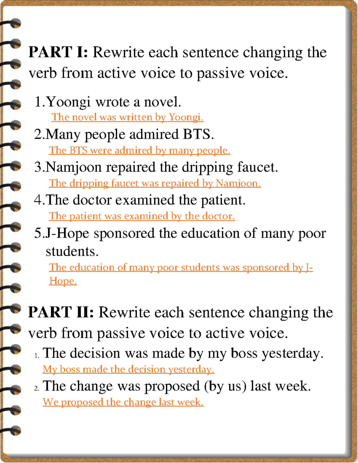 English Voices of Verb - PART I: Rewrite each sentence changing the ...