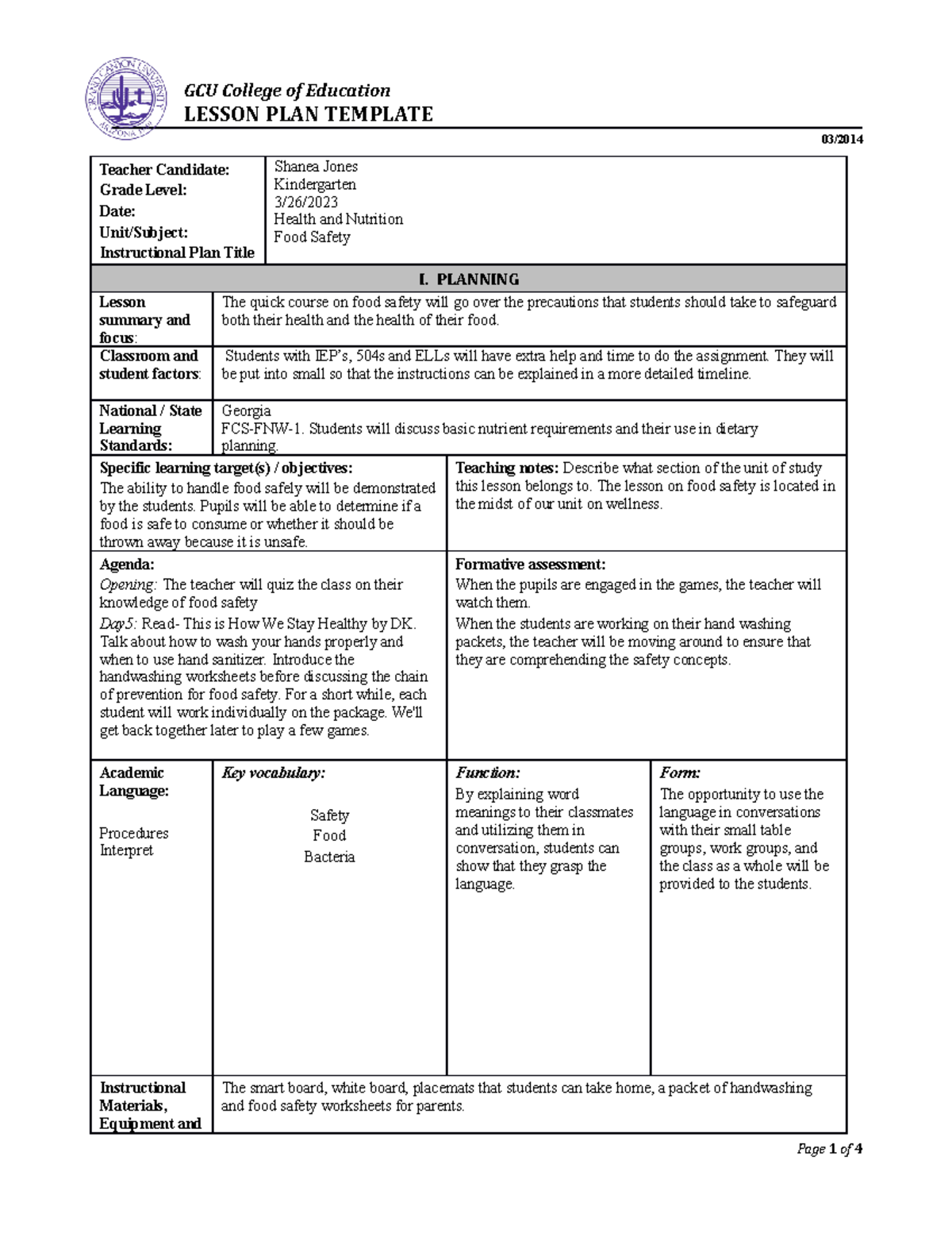 Safety Mini-Lesson 1 - GCU College of Education LESSON PLAN TEMPLATE 03 ...