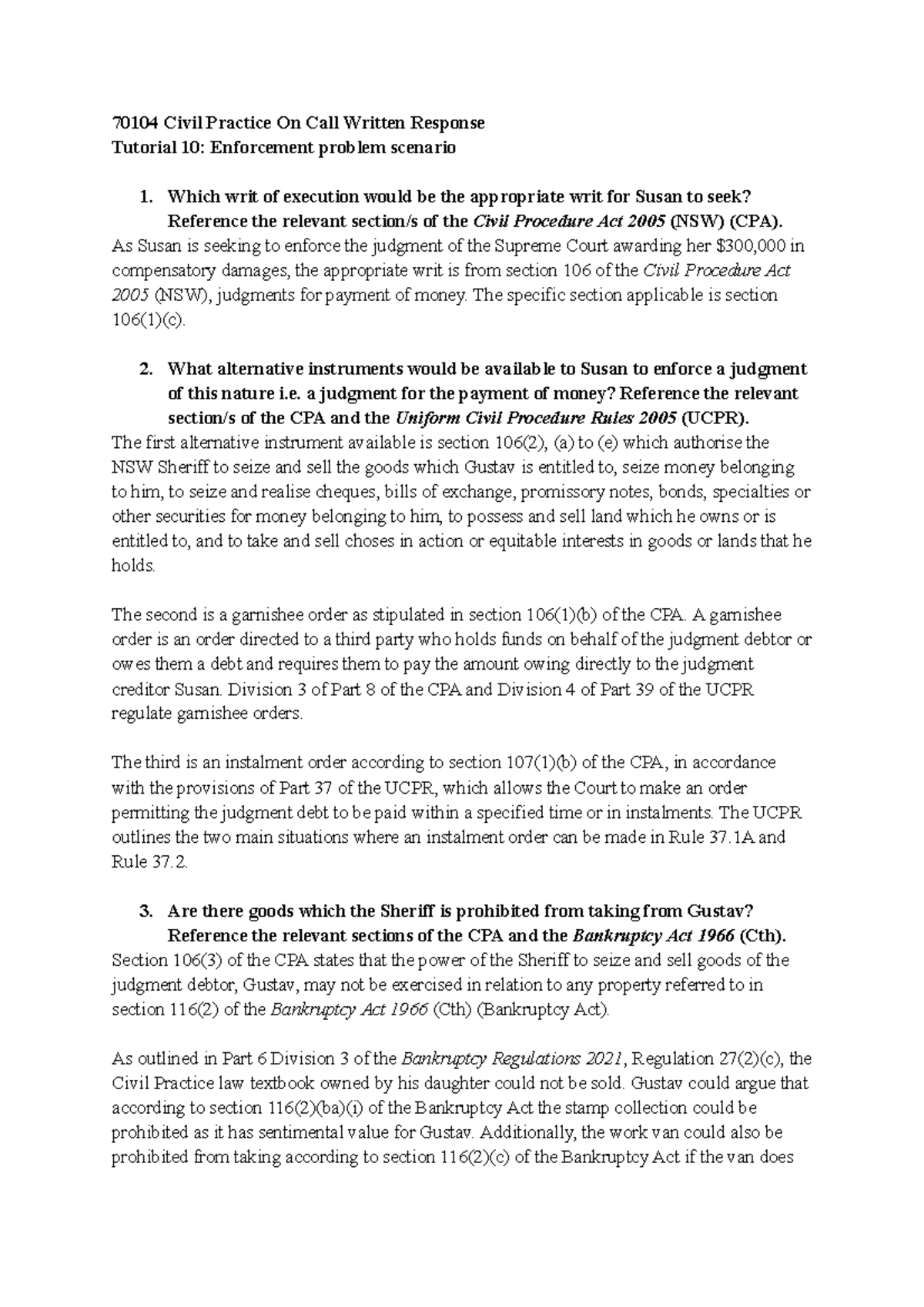 70104 Civil Practice On Call Written Response Tutorial 12 - Which writ ...