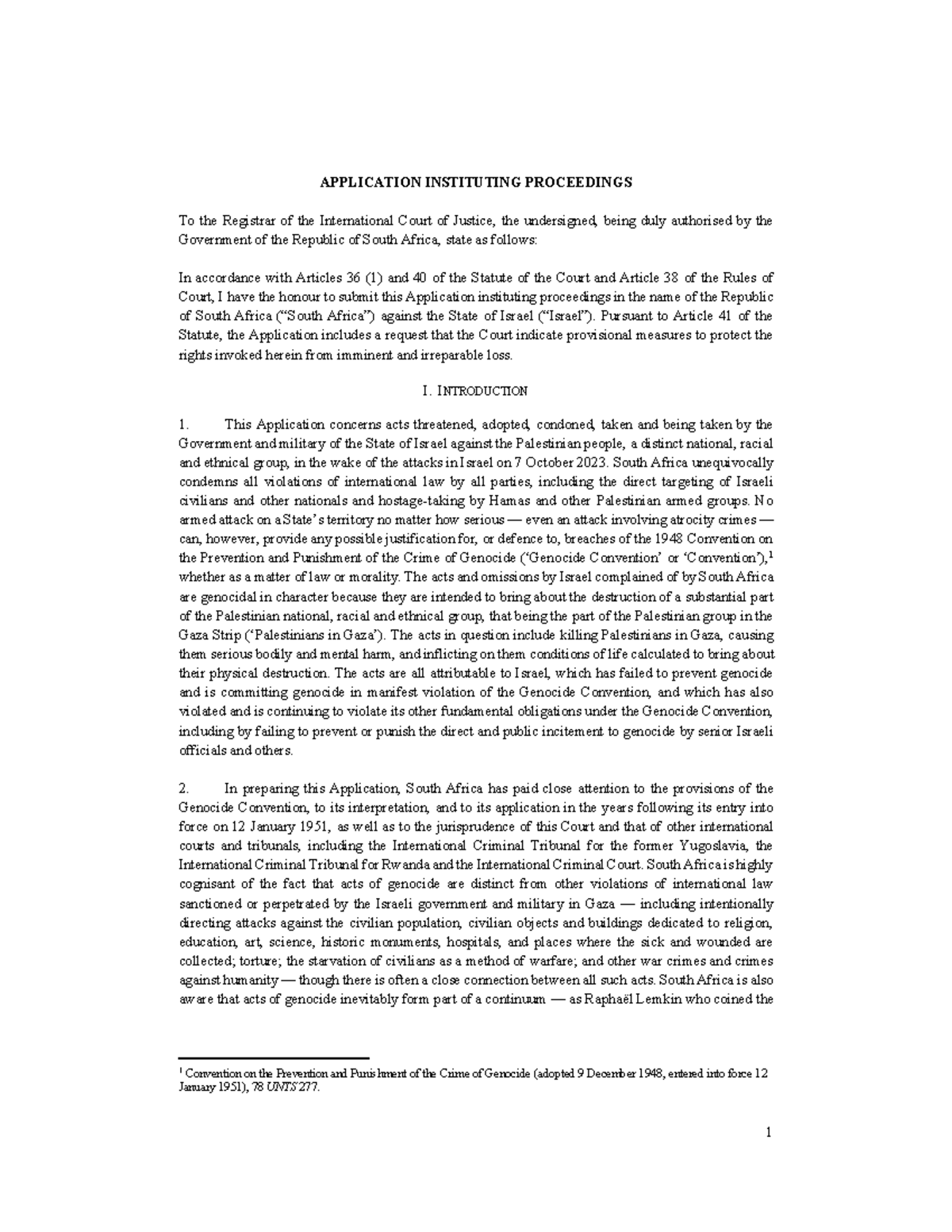 Open South Africa case against Israel for genocide - APPLICATION ...