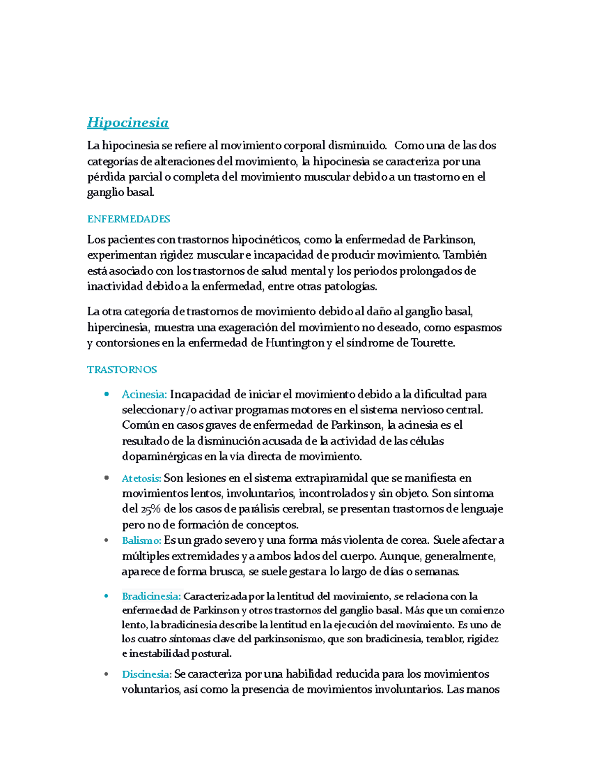 Hipocinesia fisiologia - Hipocinesia La hipocinesia se refiere al ...