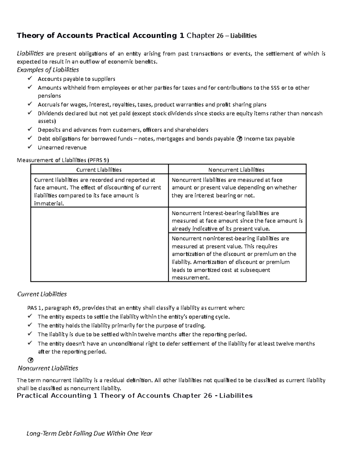 1. Liabilities - Practical Accounting 1 Theory of Accounts Chapter 26 ...