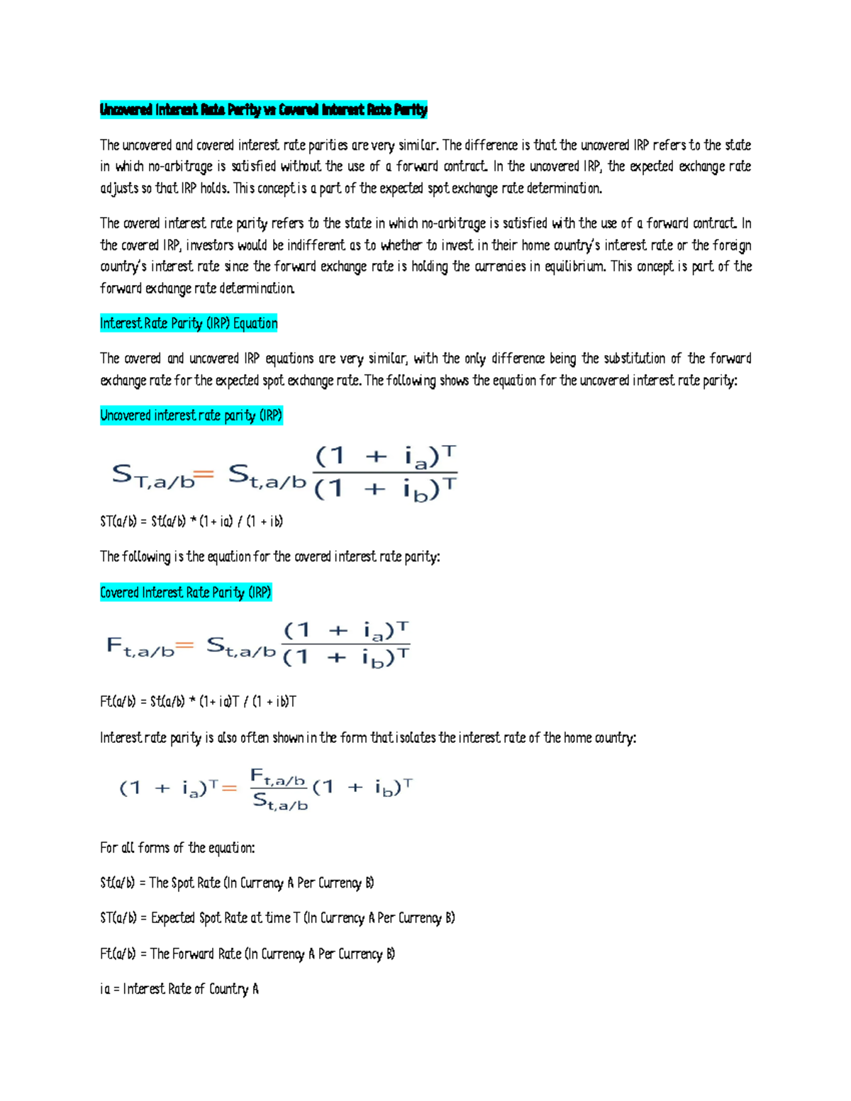 IRP-2 - IRP2 - Uncovered Interest Rate Parity vs Covered Interest Rate Parity The uncovered and ...