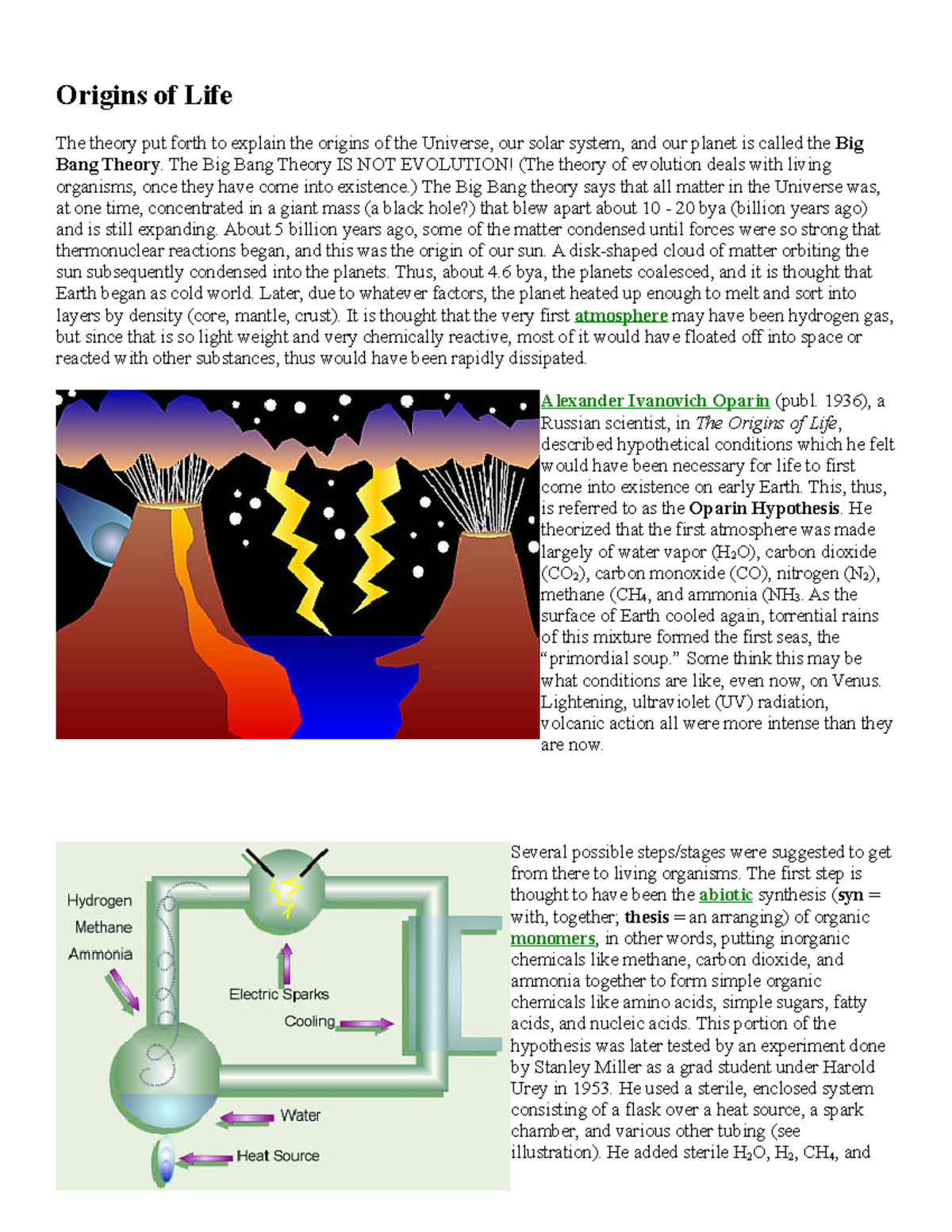 Origins of Life text - this was from my actual textbook work in intro ...