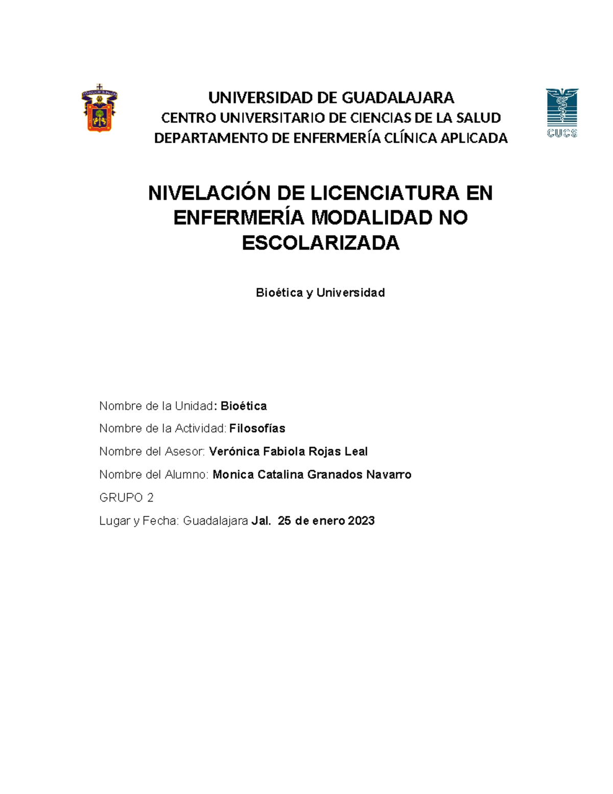 Filosofias - sdfsfd - UNIVERSIDAD DE GUADALAJARA CENTRO UNIVERSITARIO ...