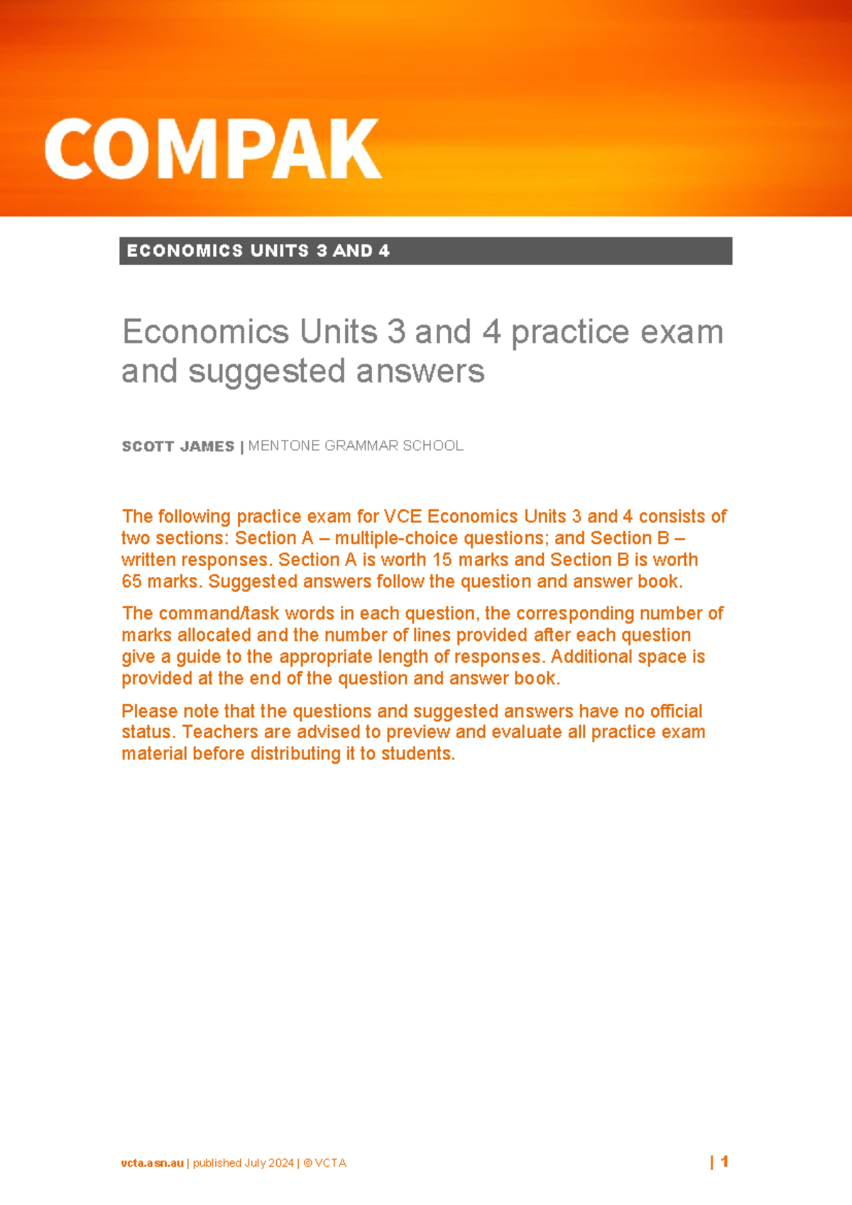 2024 compak units 3 4 - Economics 2023/24 exam. - ECONOMICS UNITS 3 AND 4 Economics Units 3 and ...