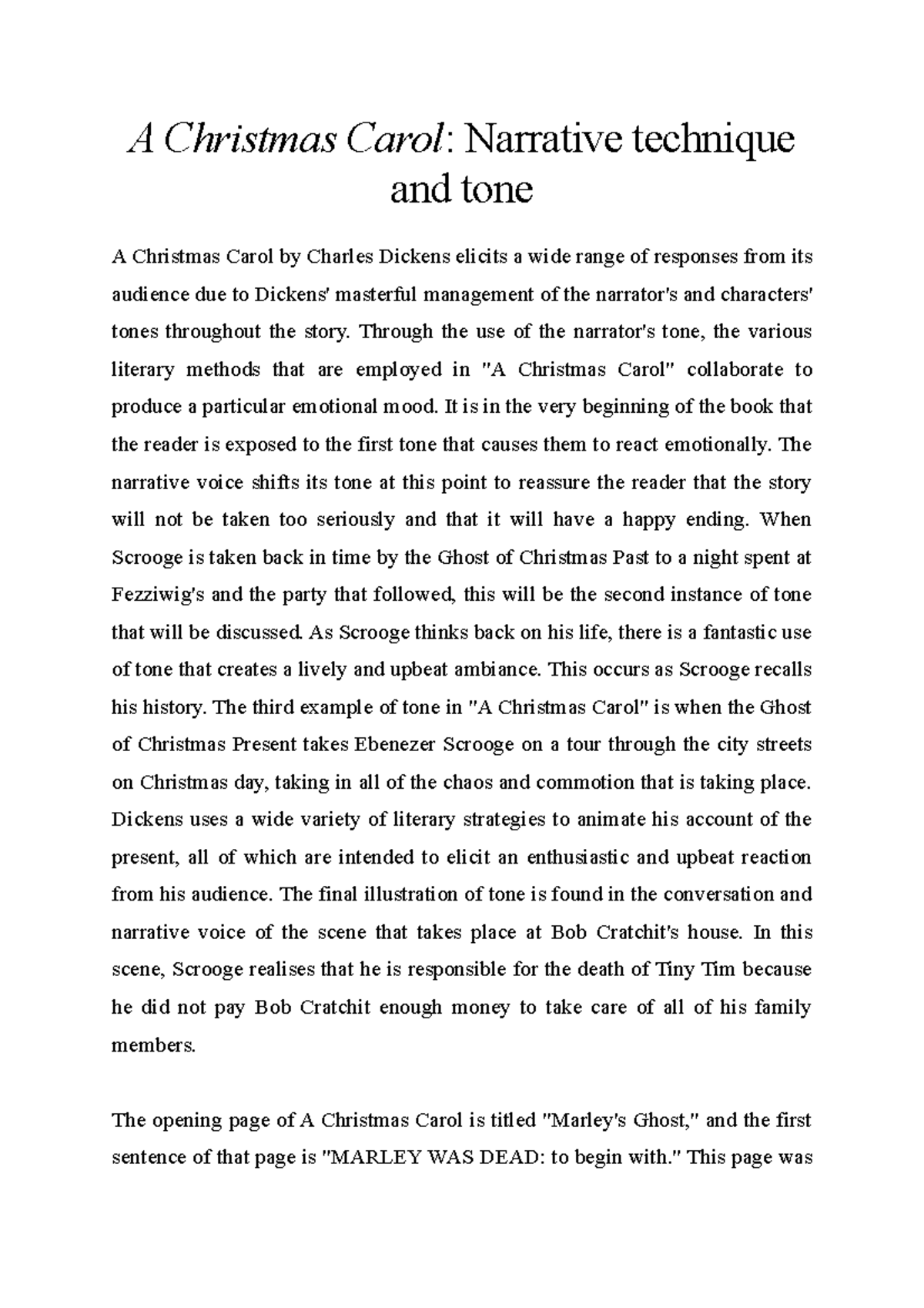 A Christmas Carol: Narrative technique and tone - Through the use of ...