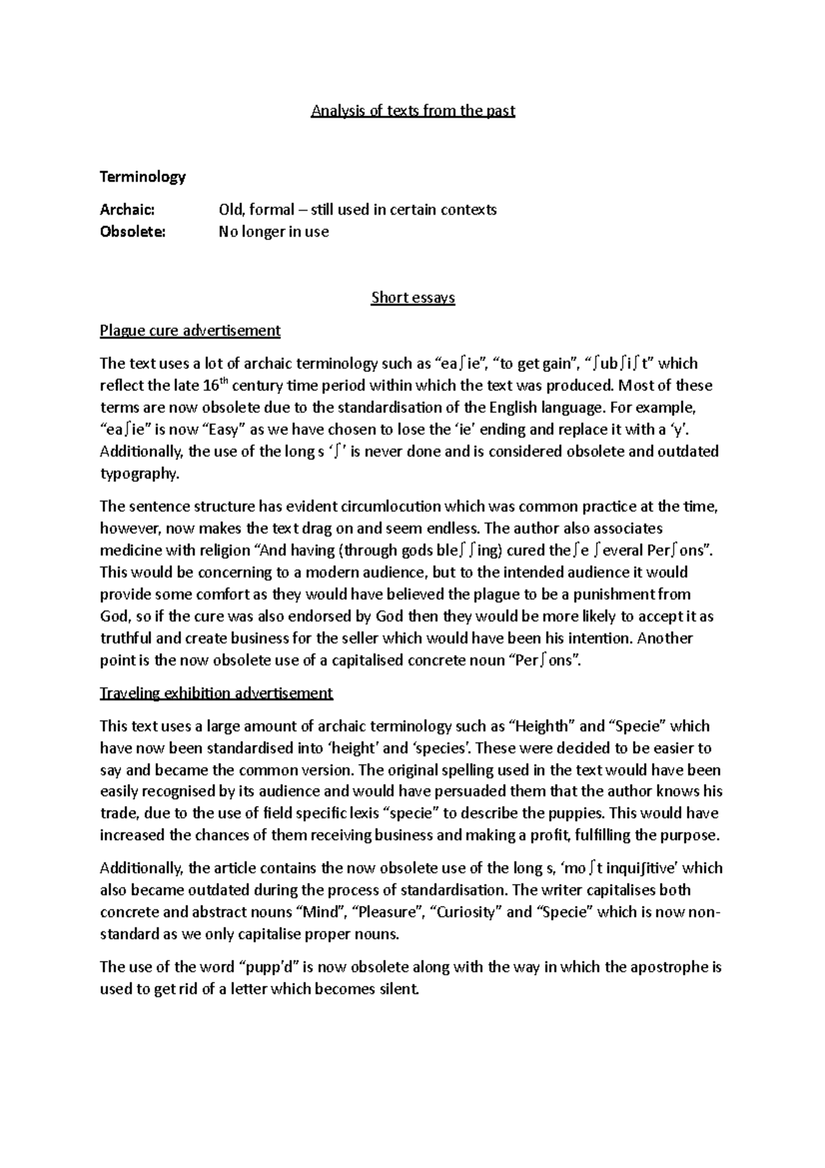 Analysis of texts from the past - Analysis of texts from the past ...