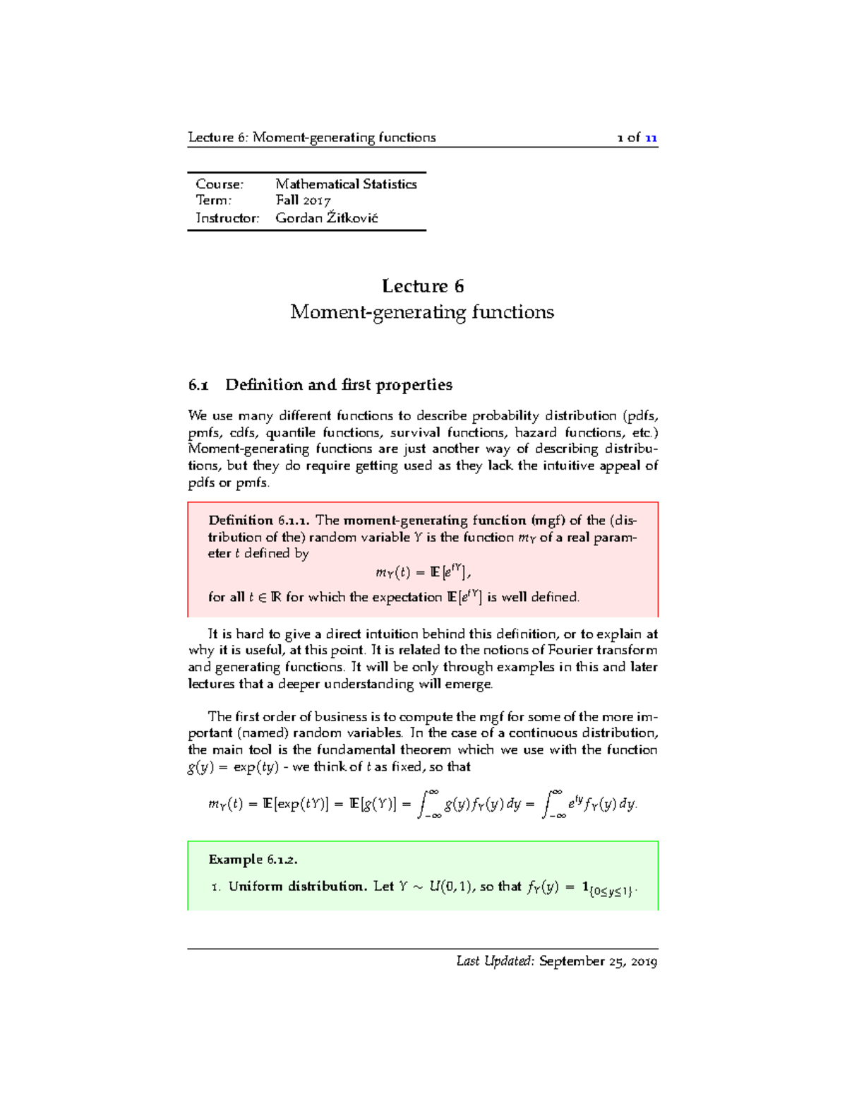 Mgf color - For practices - Course: Mathematical Statistics Term: Fall ...