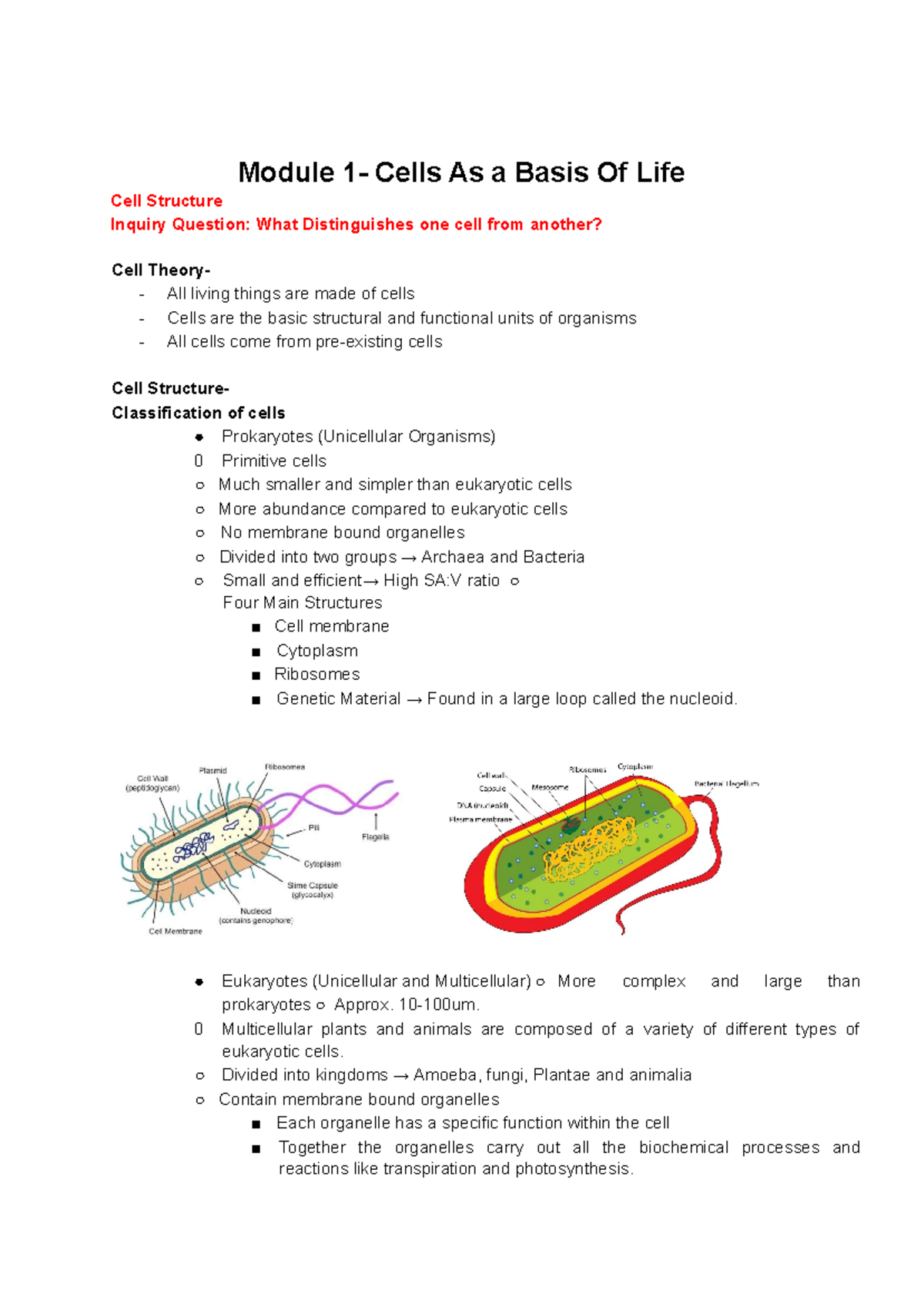Detailed Full Prelim Course Notes w Diagrams - Module 1- Cells As a ...