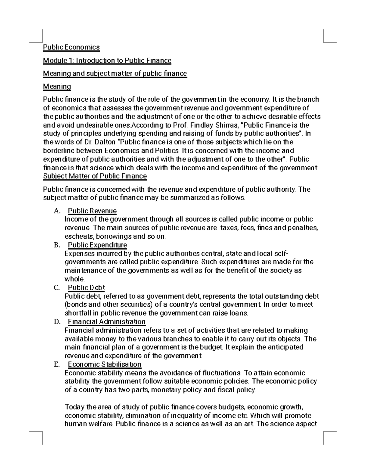 Public Economics Module 1 UG - Public Economics Module 1: Introduction ...