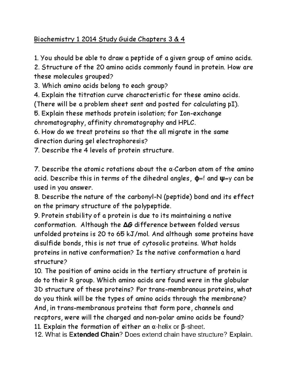 Biochemistry 1 2014 Study Guide Chapter 3 4 - Biochemistry 1 2014 Study ...