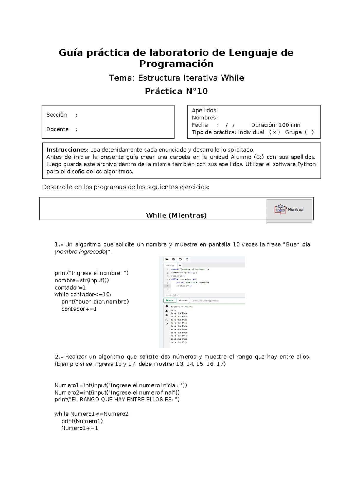GUIA While Programacion - Guía práctica de laboratorio de Lenguaje de Programación Tema ...