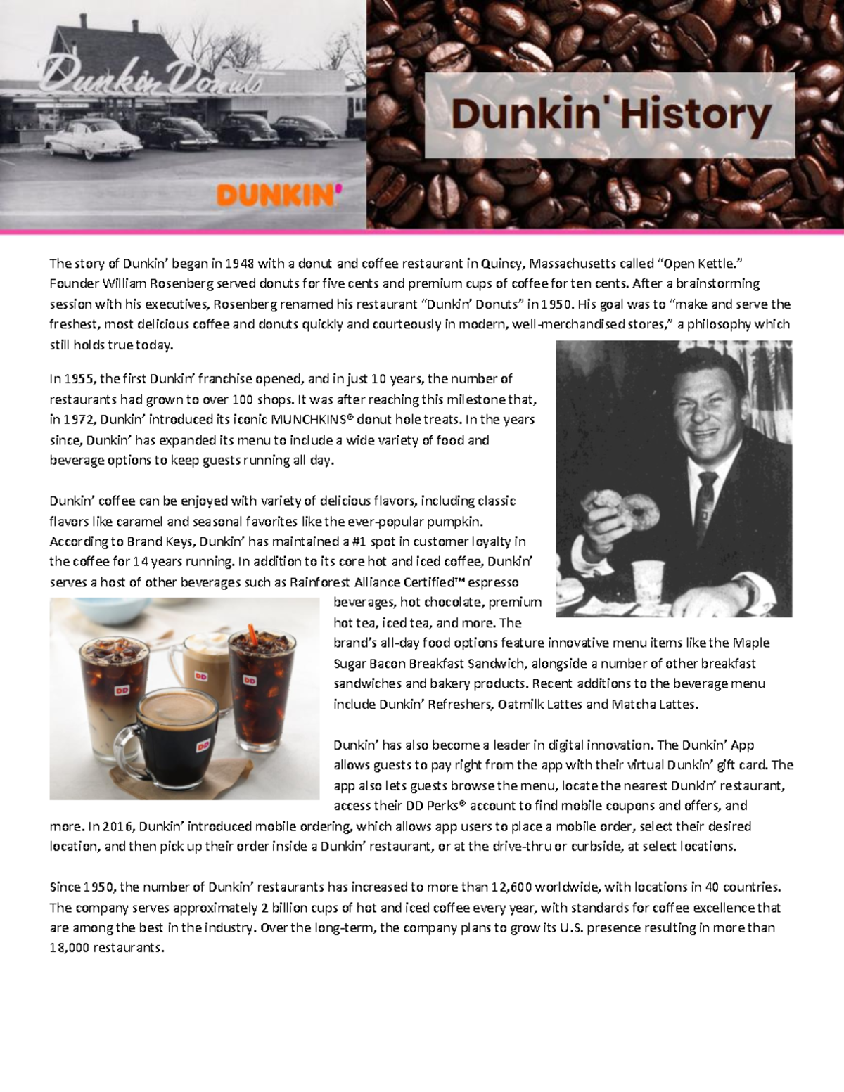 Dunkin' History - The story of Dunkin’ began in 1948 with a donut and ...