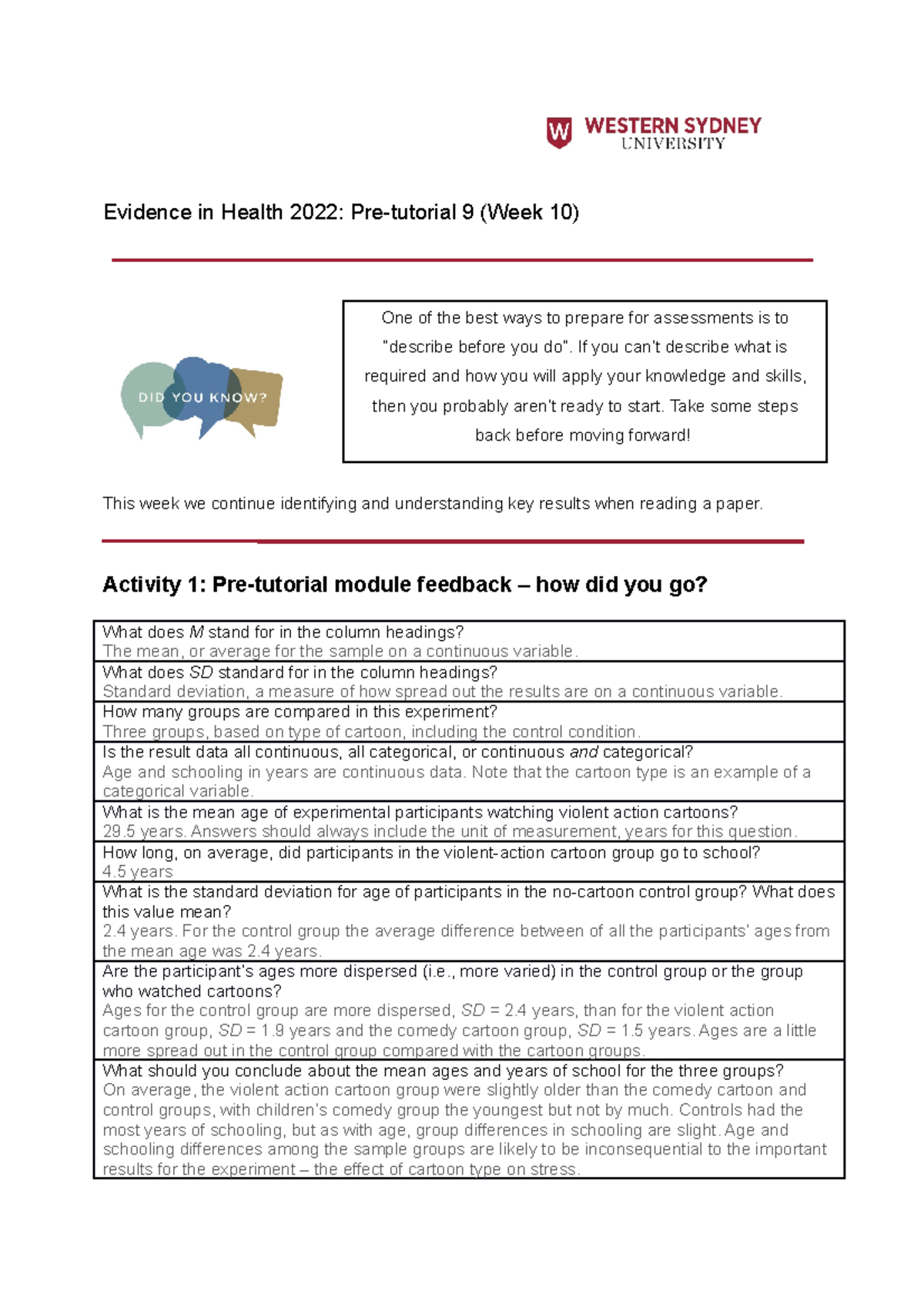 EIH Pre-tutorial 09 (Week 10) - Evidence in Health 2022: Pre-tutorial 9 ...