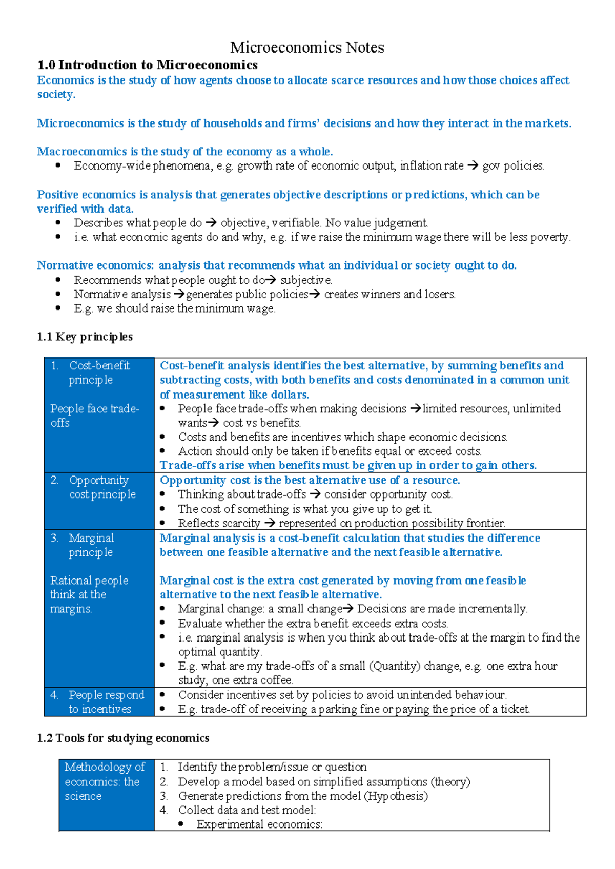 Summary Microeconomics Notes - Microeconomics Notes 1 Introduction to ...