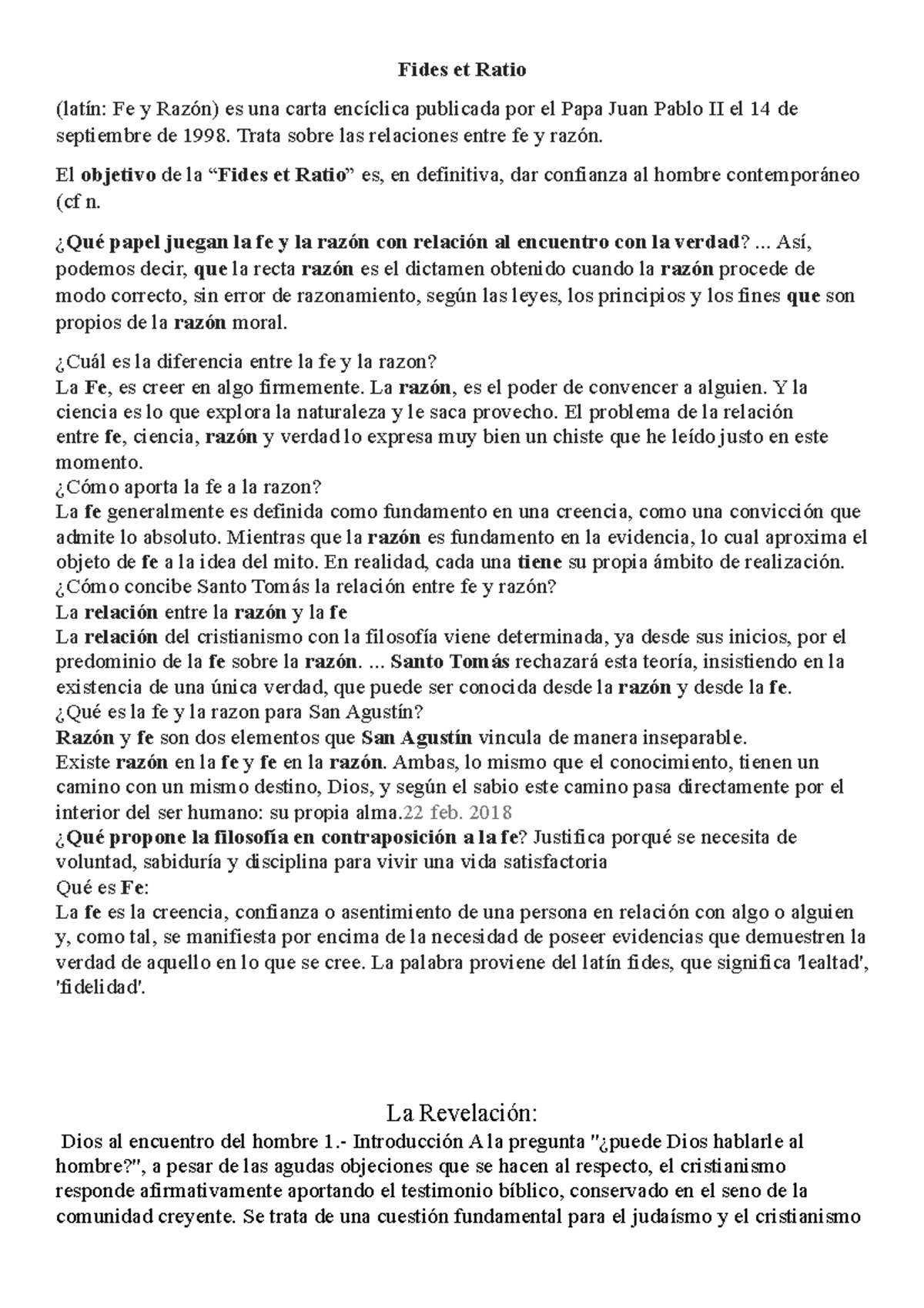 Parcial 1 pensamiento - Fides et Ratio (latín: Fe y Razón) es una carta ...