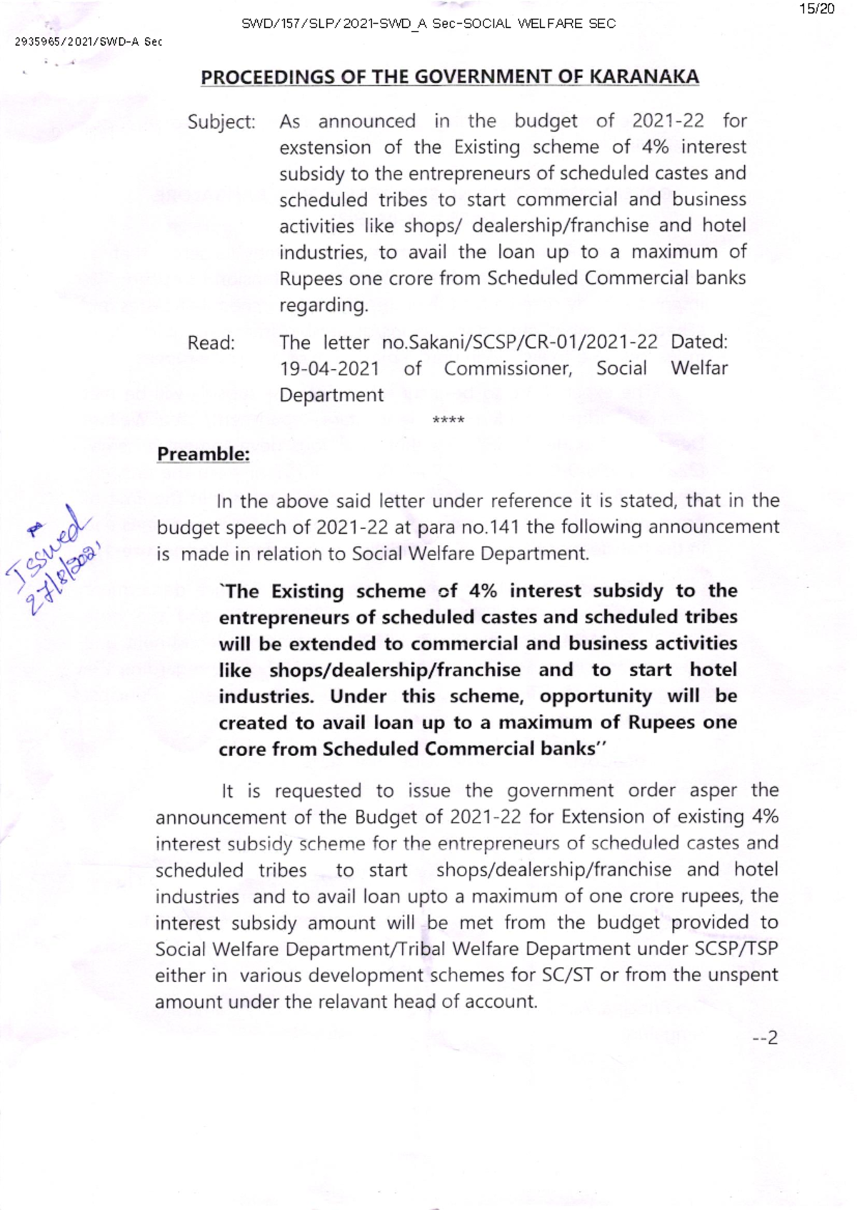 4% interest scheme - Subject: Read: As announced in the budget of 2021 ...