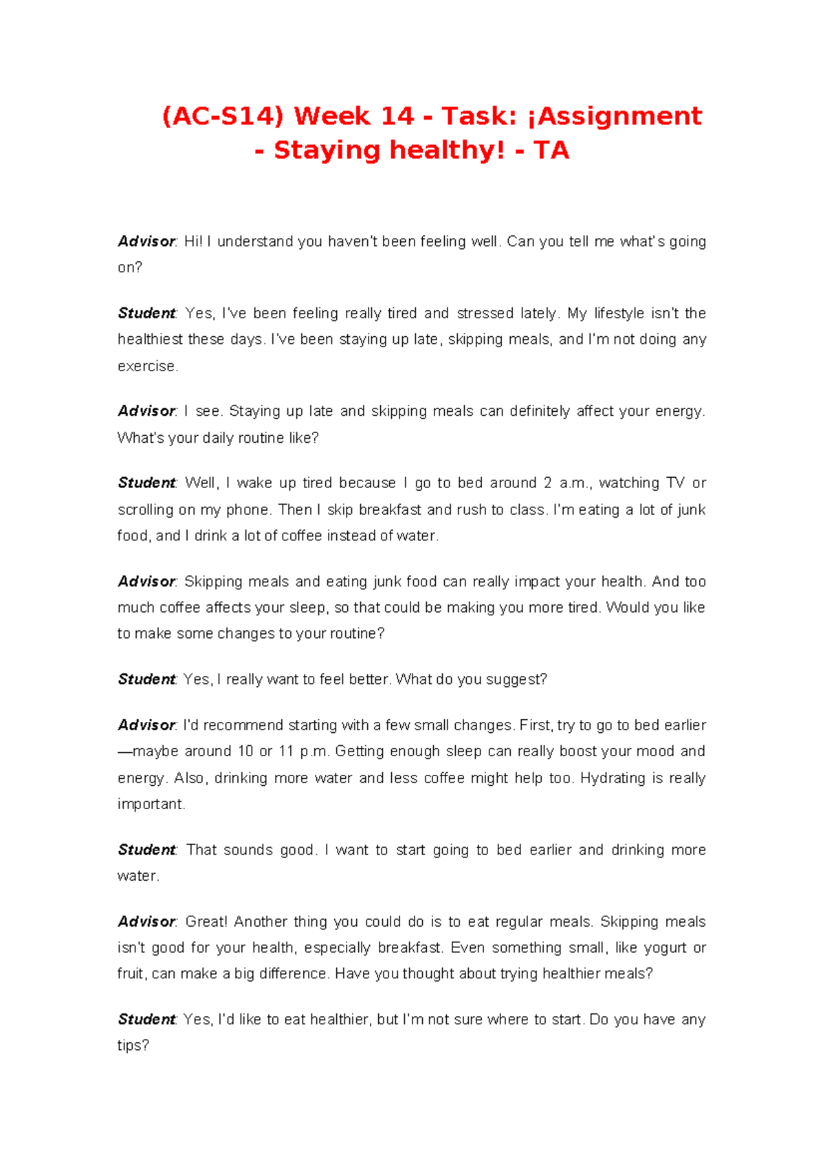 SEM 14 - Staying healthy - 🔴 (AC-S14) Week 14 - Task: ¡Assignment ...