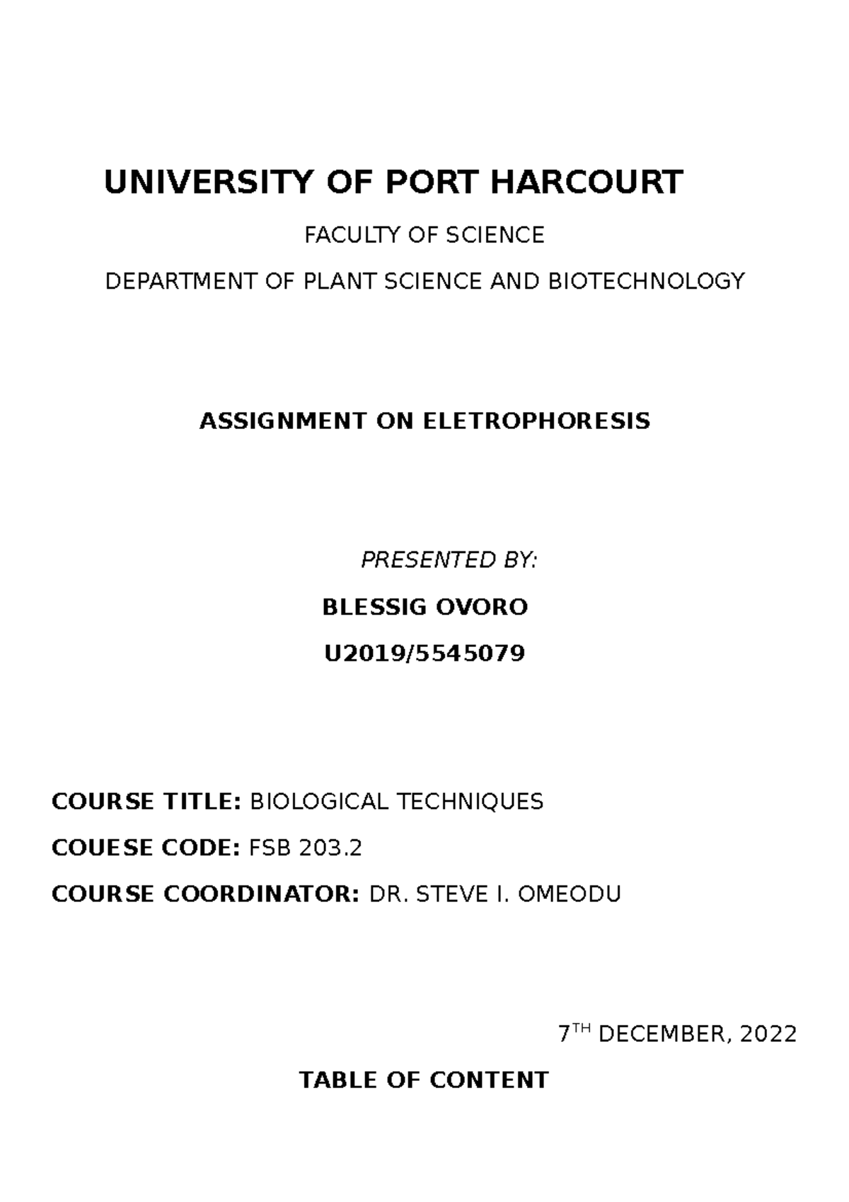 Blessing fsb - Term Paper - UNIVERSITY OF PORT HARCOURT FACULTY OF ...