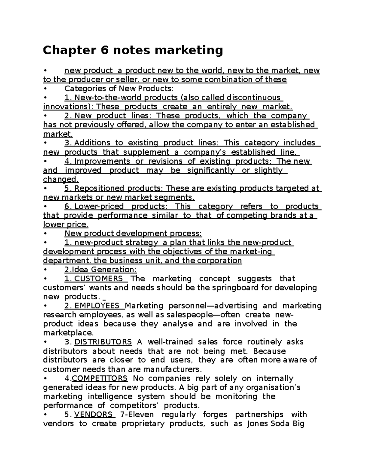 Chapter 6 notes marketing - Chapter 6 notes marketing new product a ...