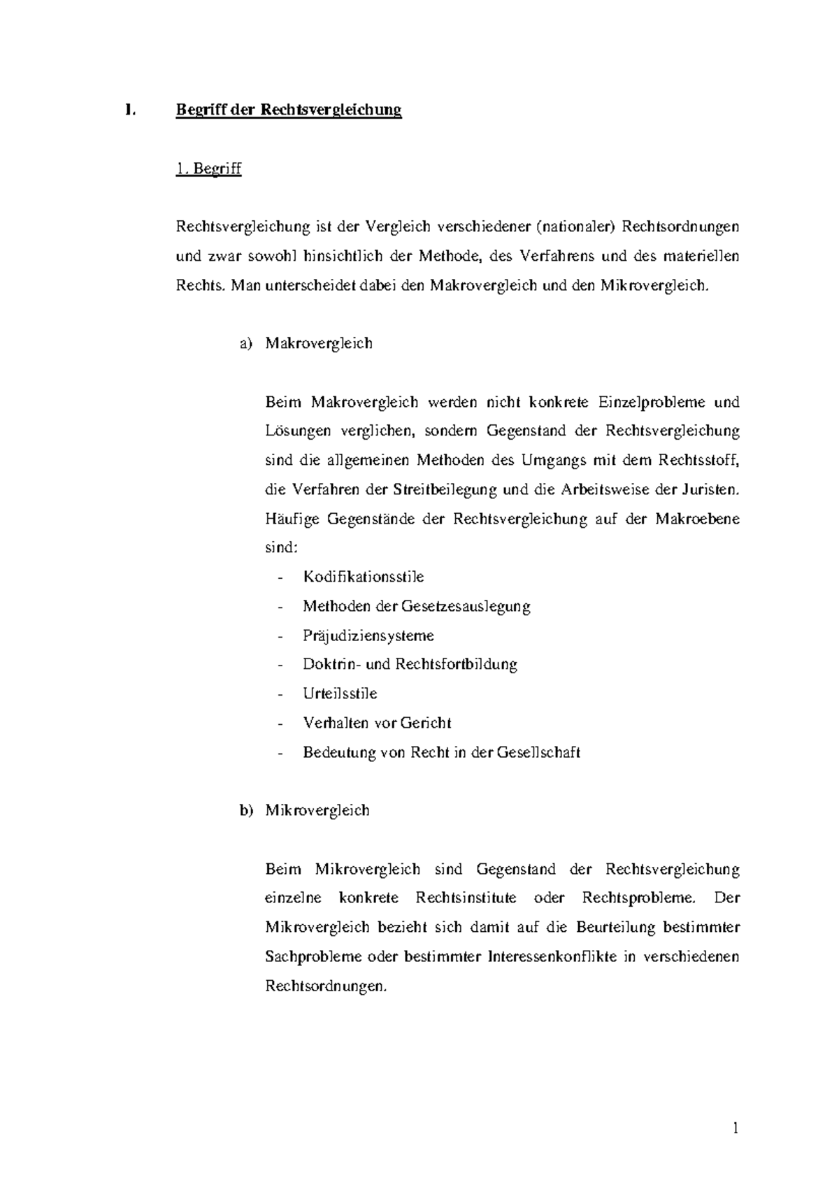 Rechtsvergleichung ganzes Skript - I. Begriff der Rechtsvergleichung ...