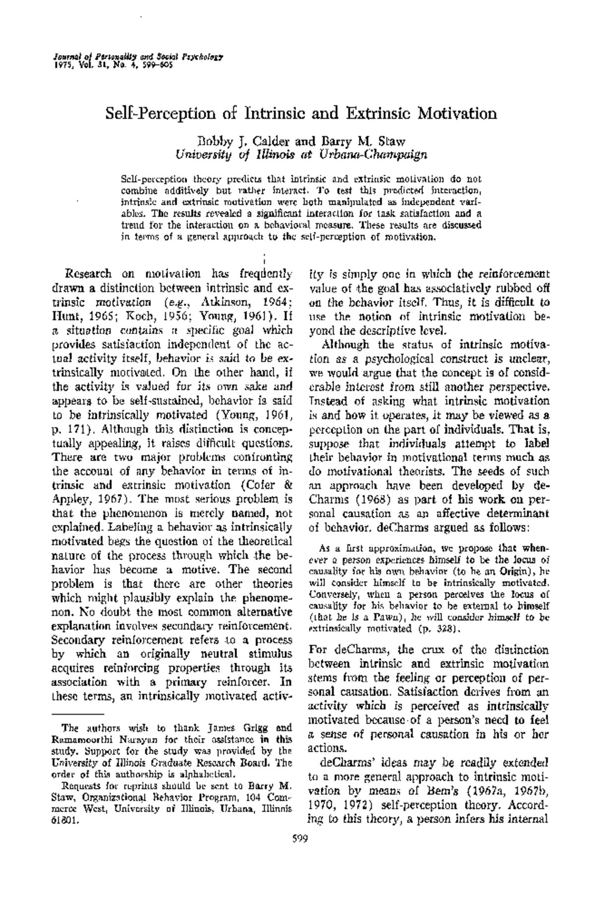 Self perception of intrinsic and extrins - Journal of Personality and ...