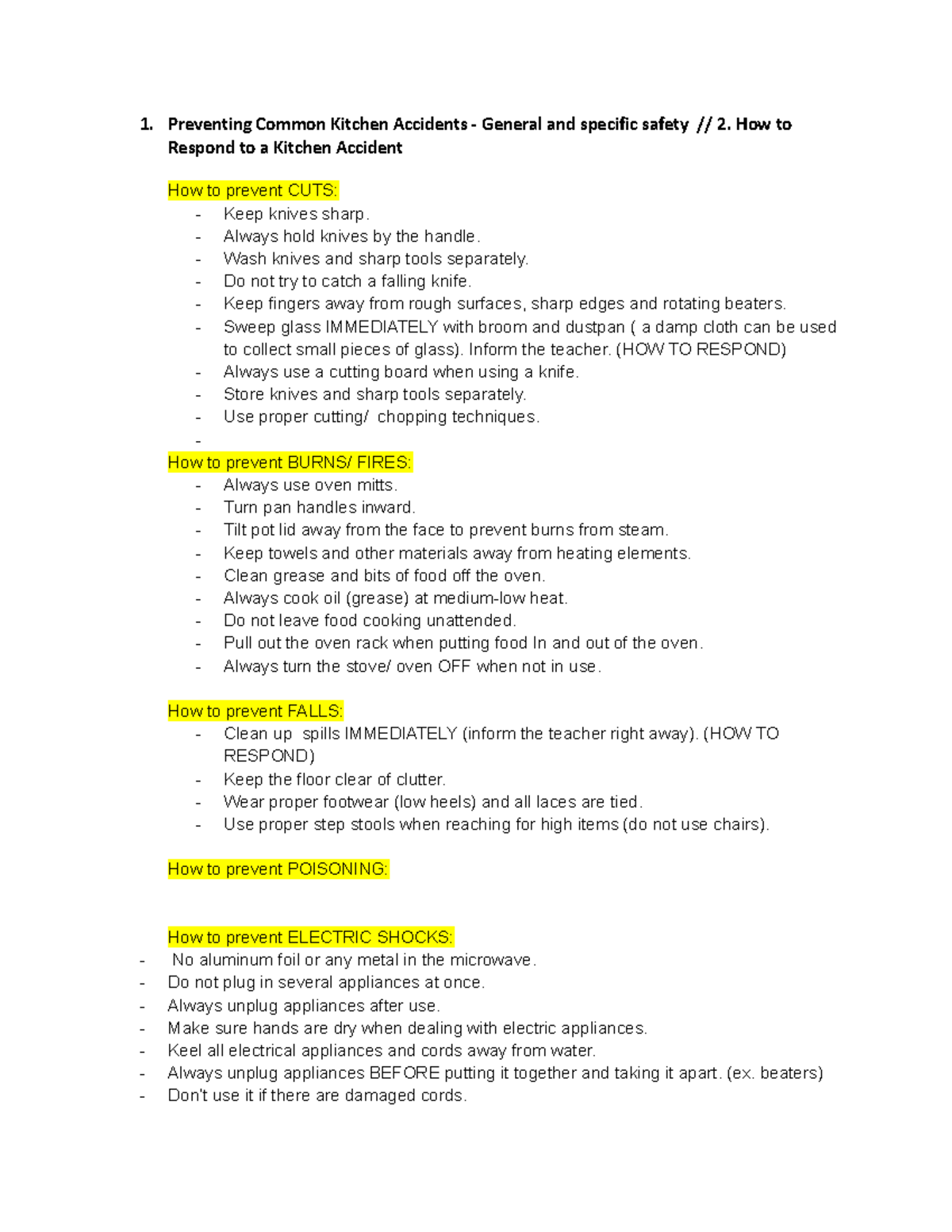 Kitchen Safety Notes - Preventing Common Kitchen Accidents - General ...