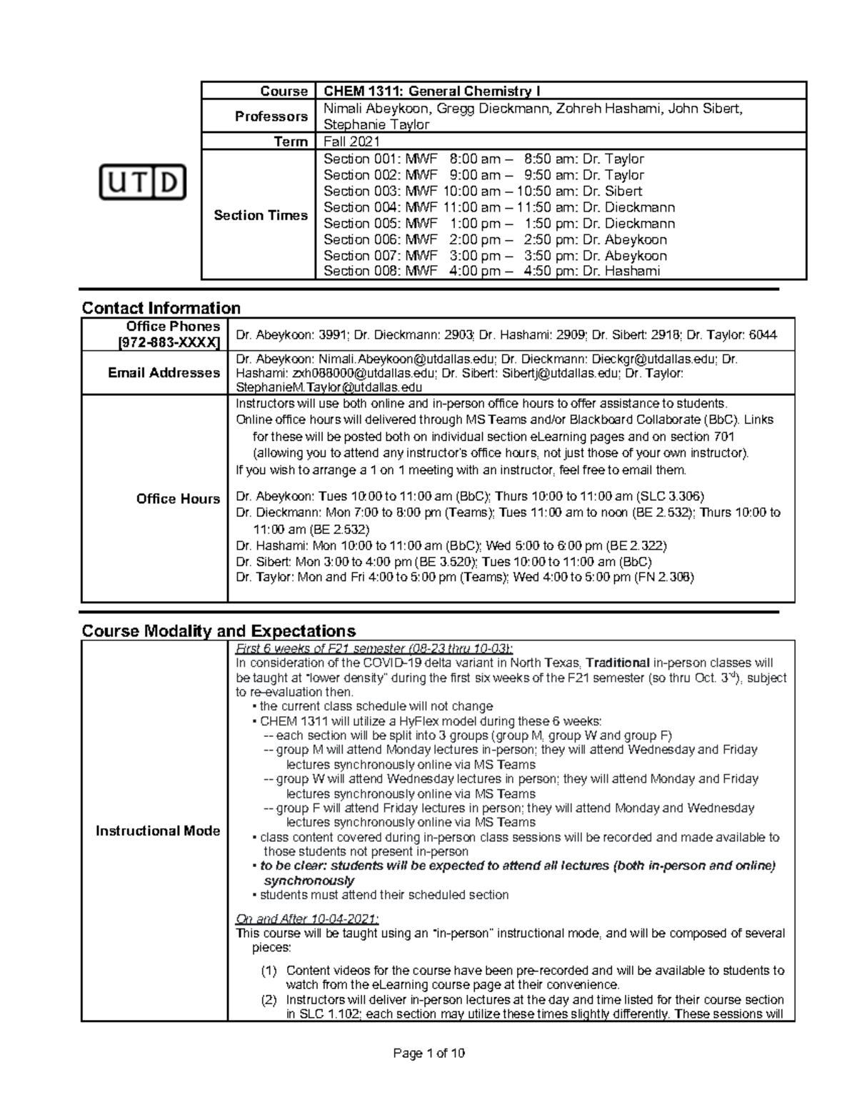Syllabus 1311 F21 Final 09-26-2021 - CHEM 1311 - UT Dallas - Studocu