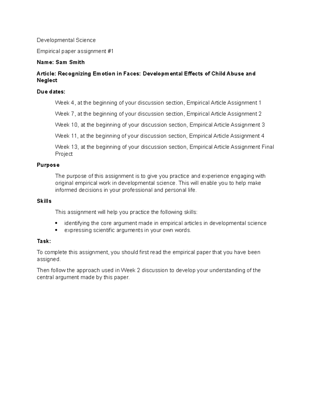 Empirical Paper Assignment 1 - Developmental Science Empirical paper ...