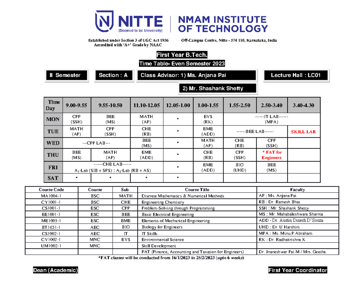 Final Time Table - second semester-2023 - Accredited with ‘A+’ Grade by ...