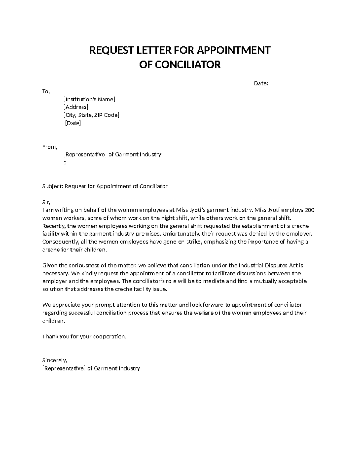 Request Letter For Conciliation - REQUEST LETTER FOR APPOINTMENT OF ...