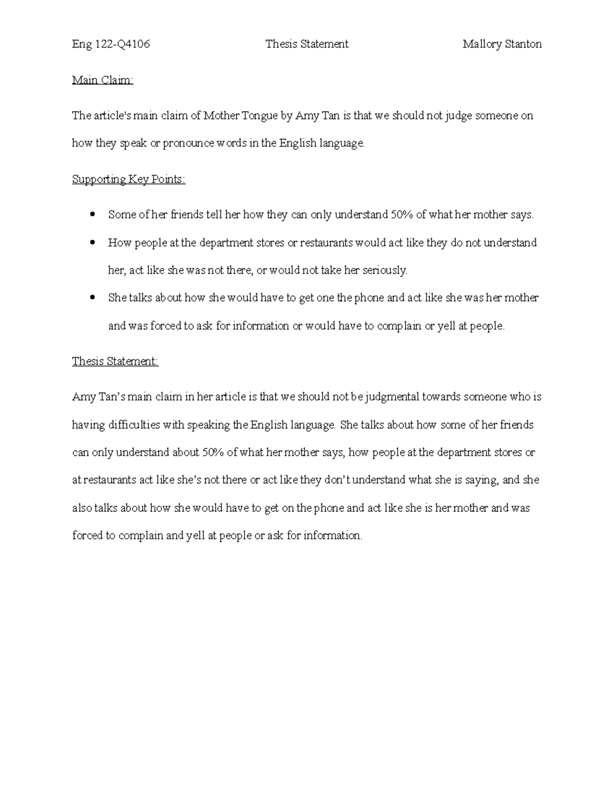 Critical Analysis Essay Thesis Statement - Eng 122-Q4106 Thesis ...