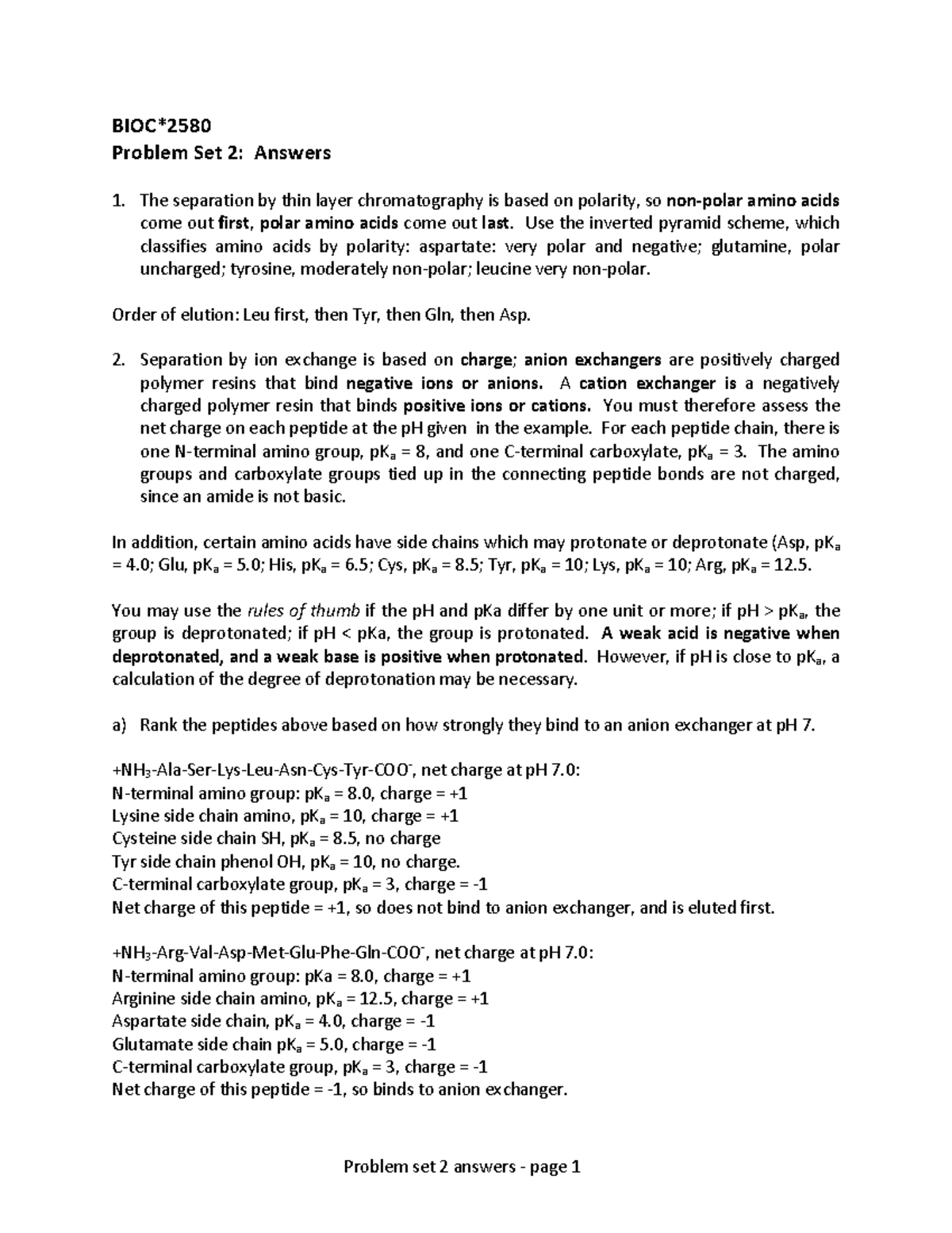 Problem Set 2 - Answers - BIOC* Problem Set 2 : Answers The separation by thin layer ...