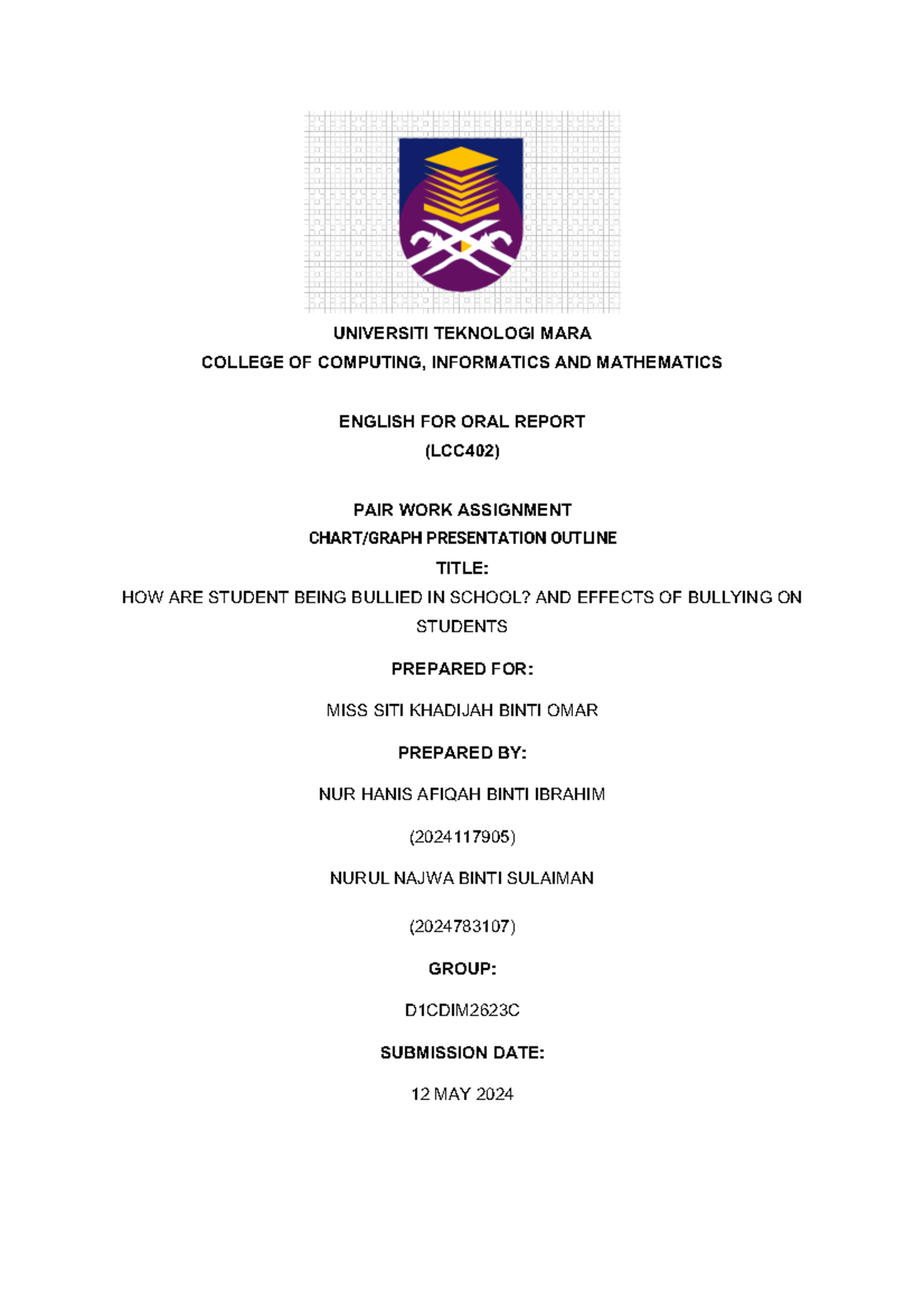 LCC402 Pairwork Assignment- NUR Hanis Afiqah & Nurul Najwa - UNIVERSITI ...