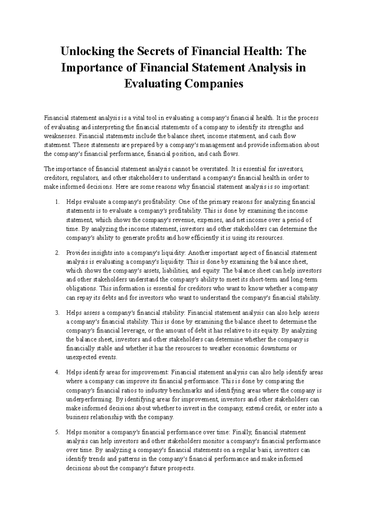 The Importance of Financial Statement Analysis in Evaluating Companies ...