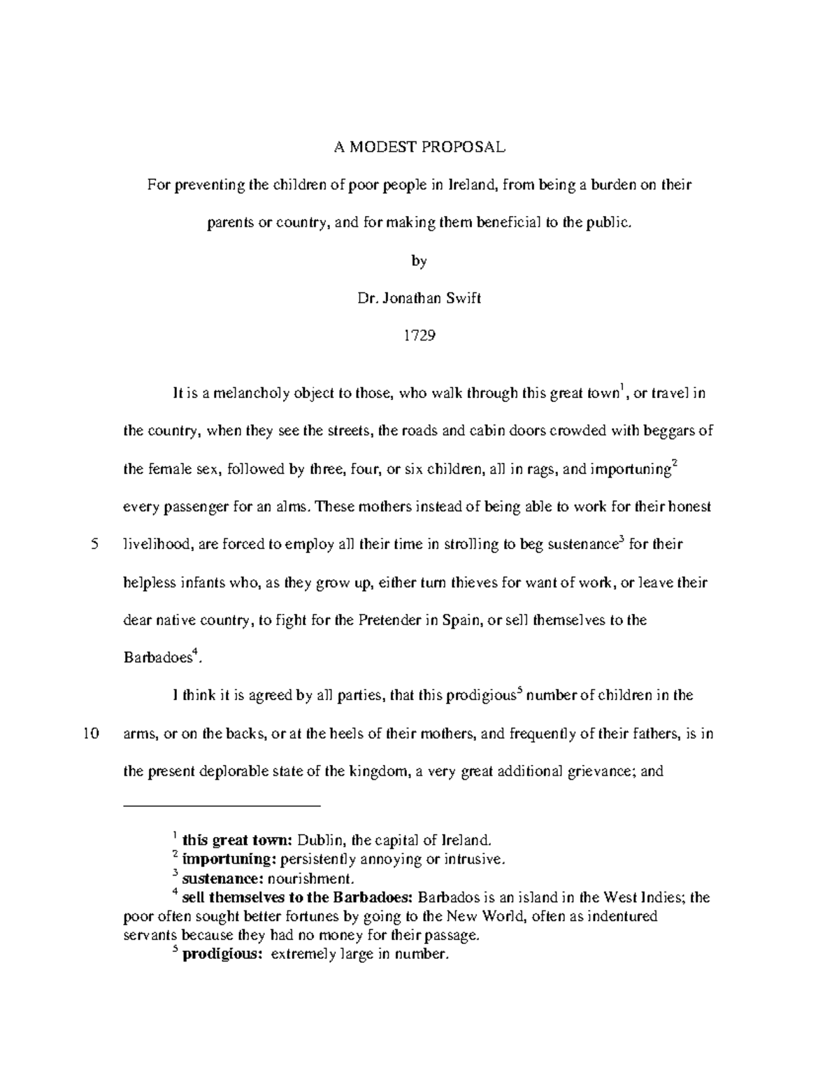 A Modest Proposal - A MODEST PROPOSAL For preventing the children of ...