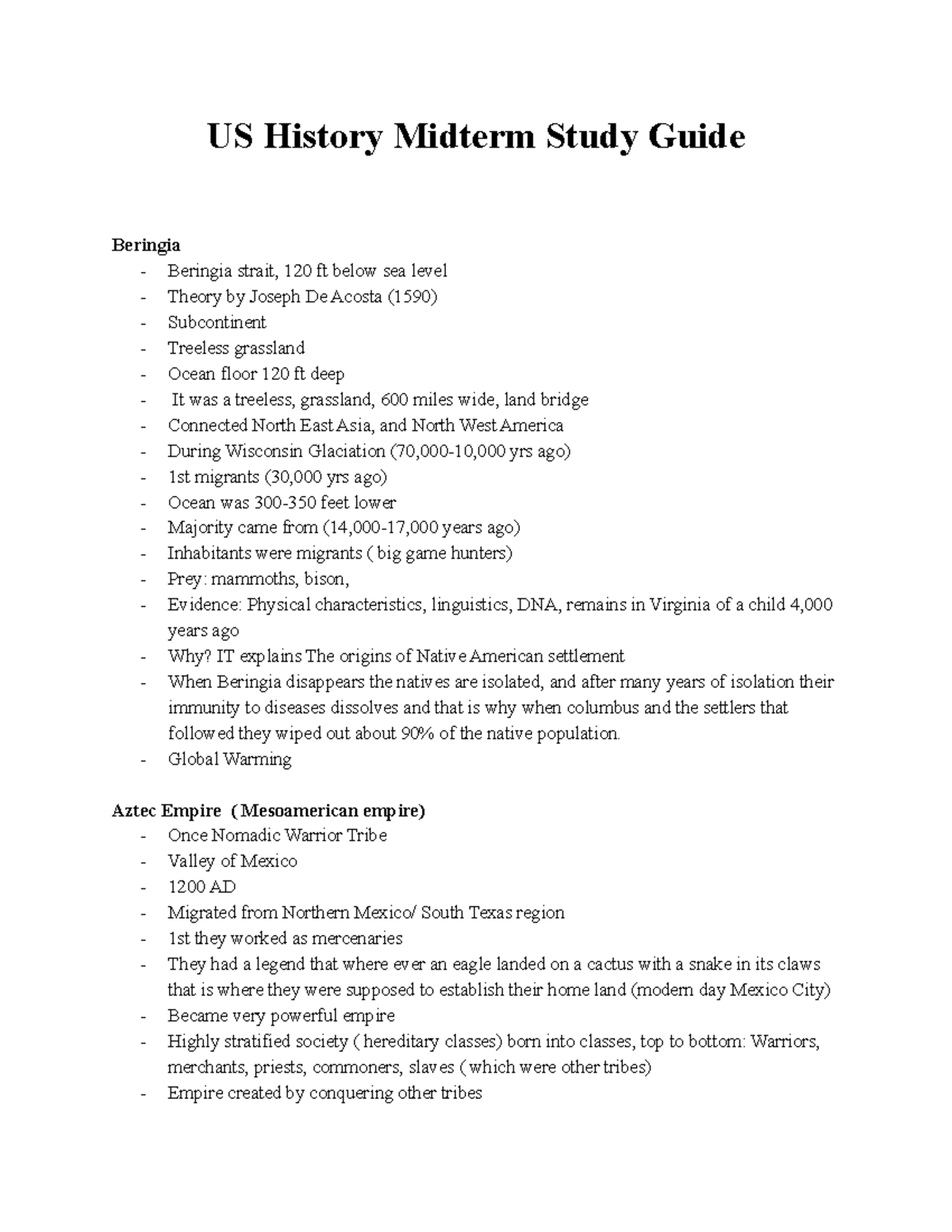 US History Midterm Study Guide - US History Midterm Study Guide ...