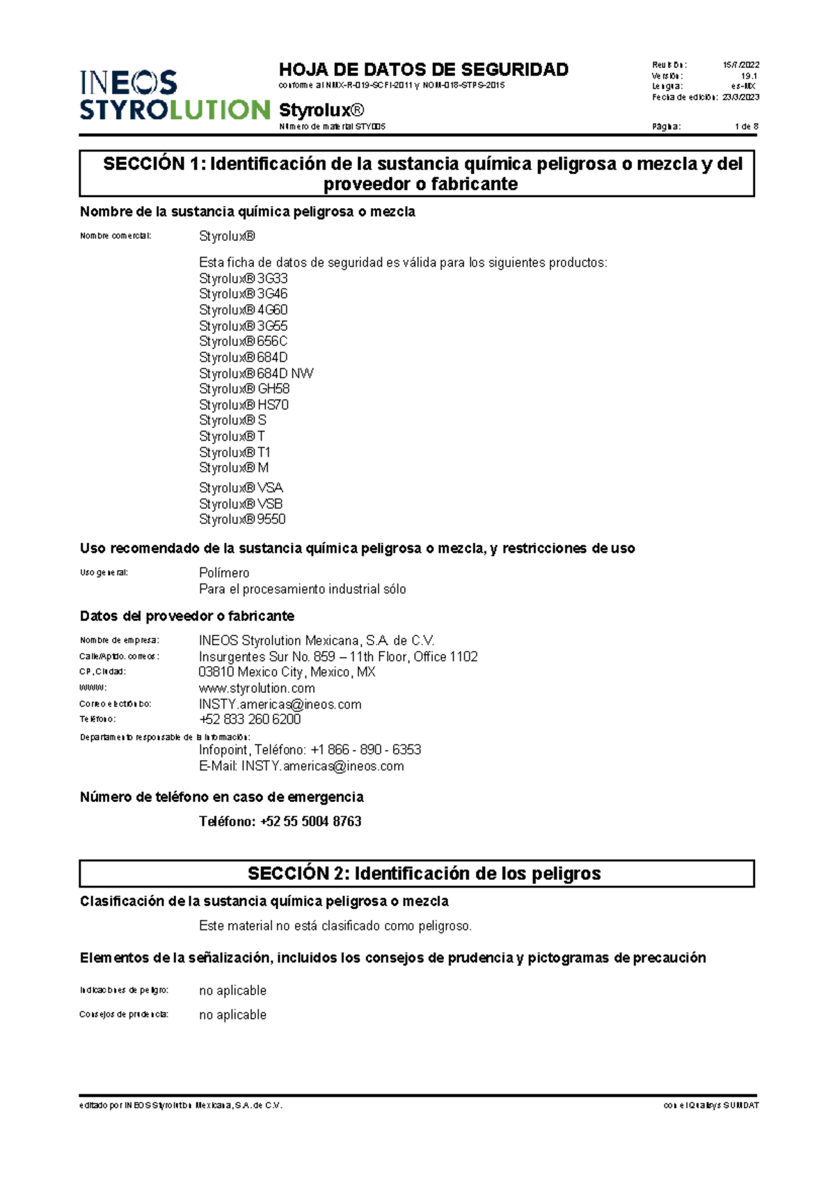 HDS Styrolux - HOJA DE DATOS DE SEGURIDAD conforme al NMX-R-019-SCFI ...