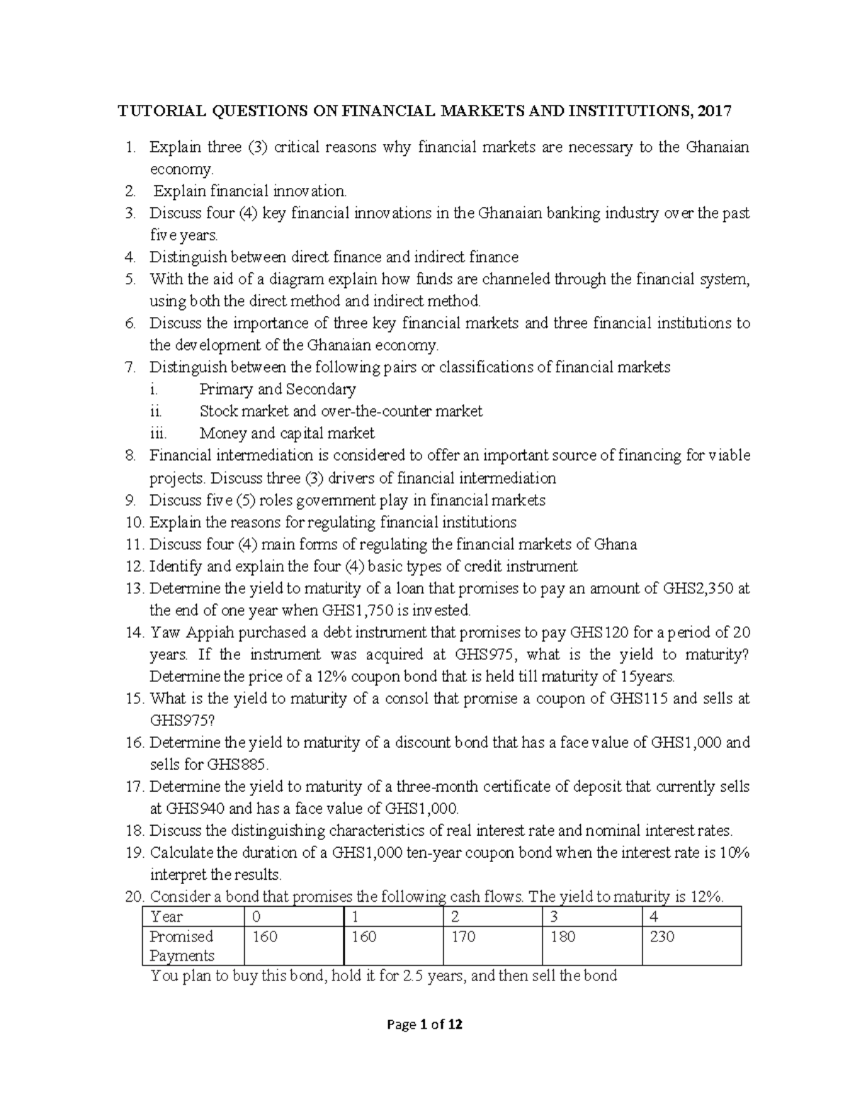 Financial Markets and Institutions Tutorials - TUTORIAL QUESTIONS ON ...