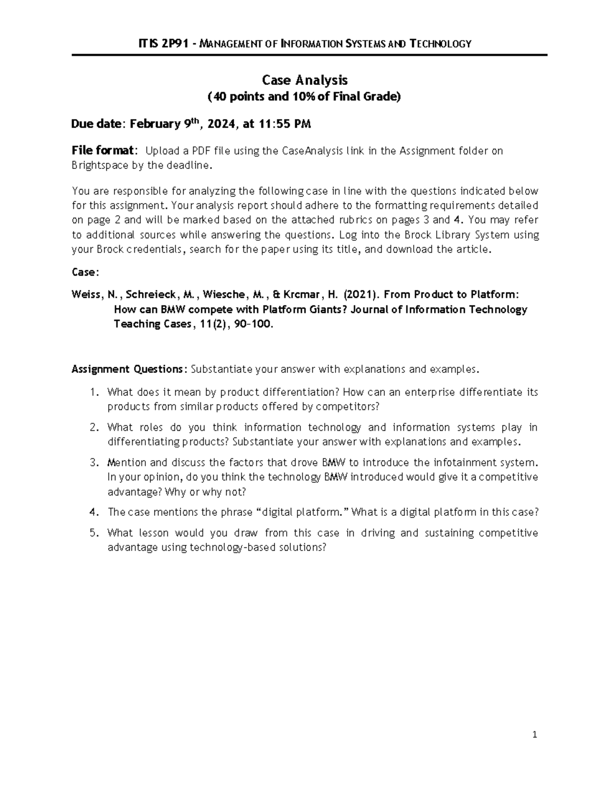 Case analysis questions and Rubrics W24 - Case Analysis (4 0 points and ...