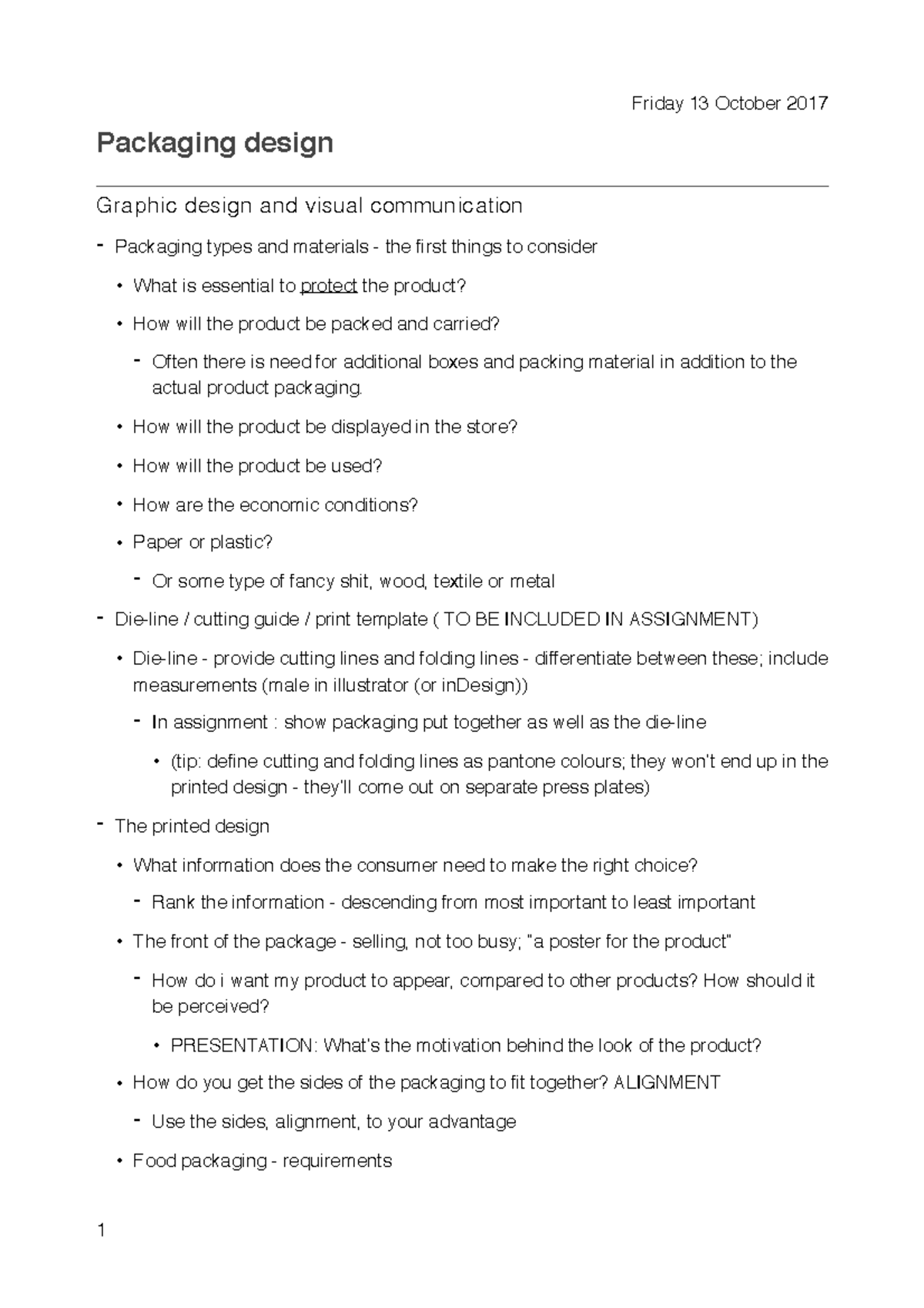 Notes 13OCT17 - packaging design - Friday 13 October 2017 Packaging ...