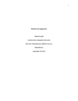 BUS225 Module One Assignment - Module One Assignment Southern New Hampshire University BUS 225 ...