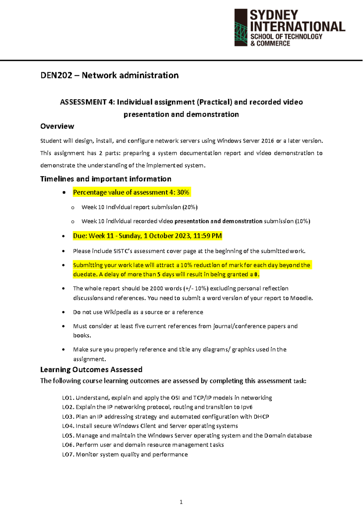 Assessment 4 Individual assignment Practical and recorded video ...