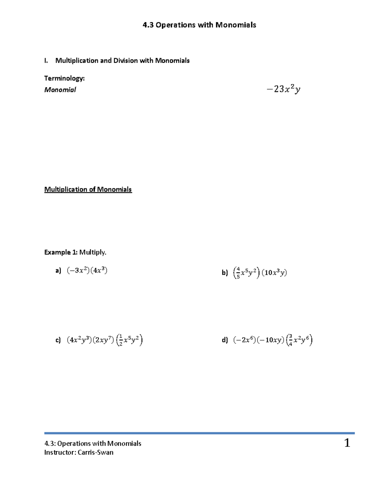4 4 3 Operations With Monomials 4 Operations With Monomials