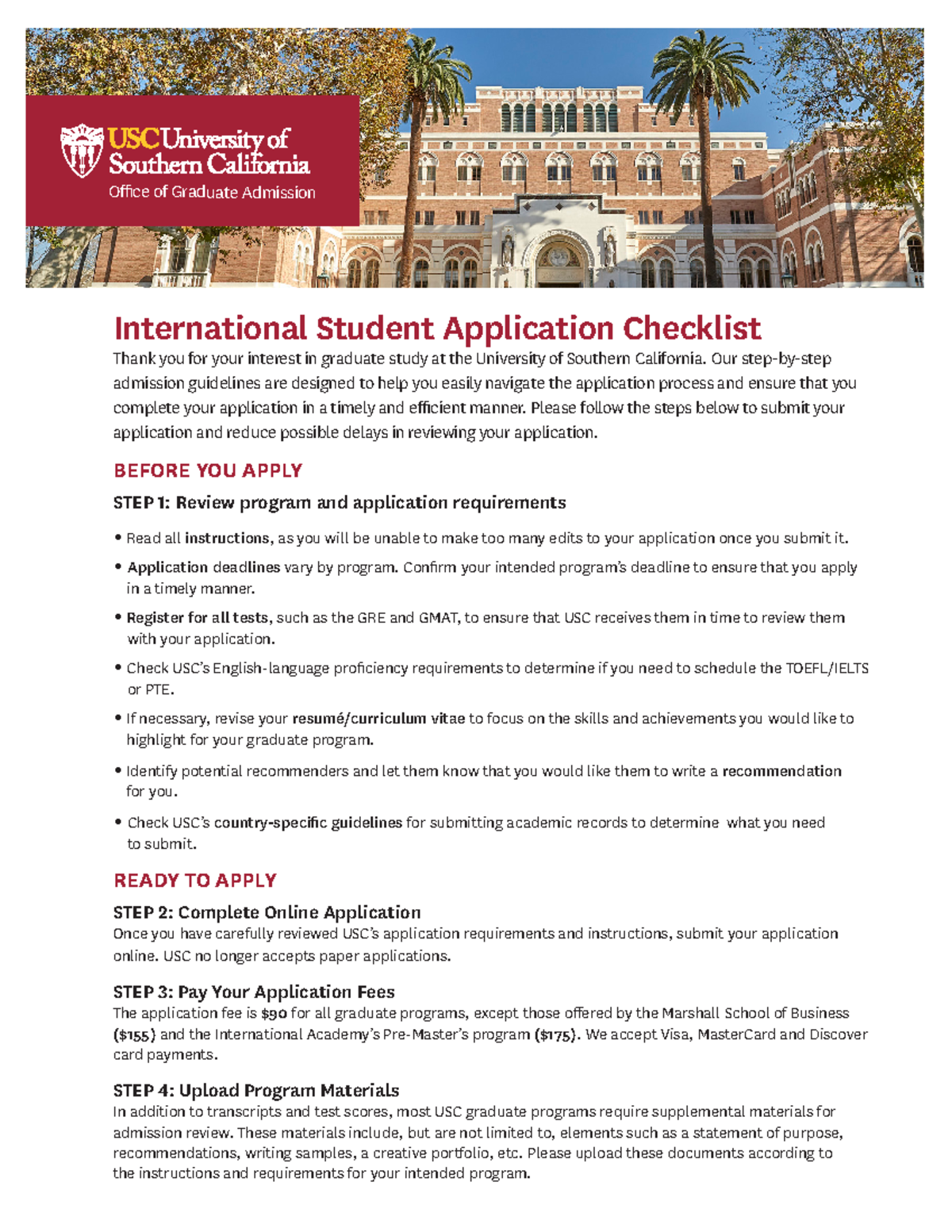 MST USC Intl App Checklist - Office of Graduate Admission International ...