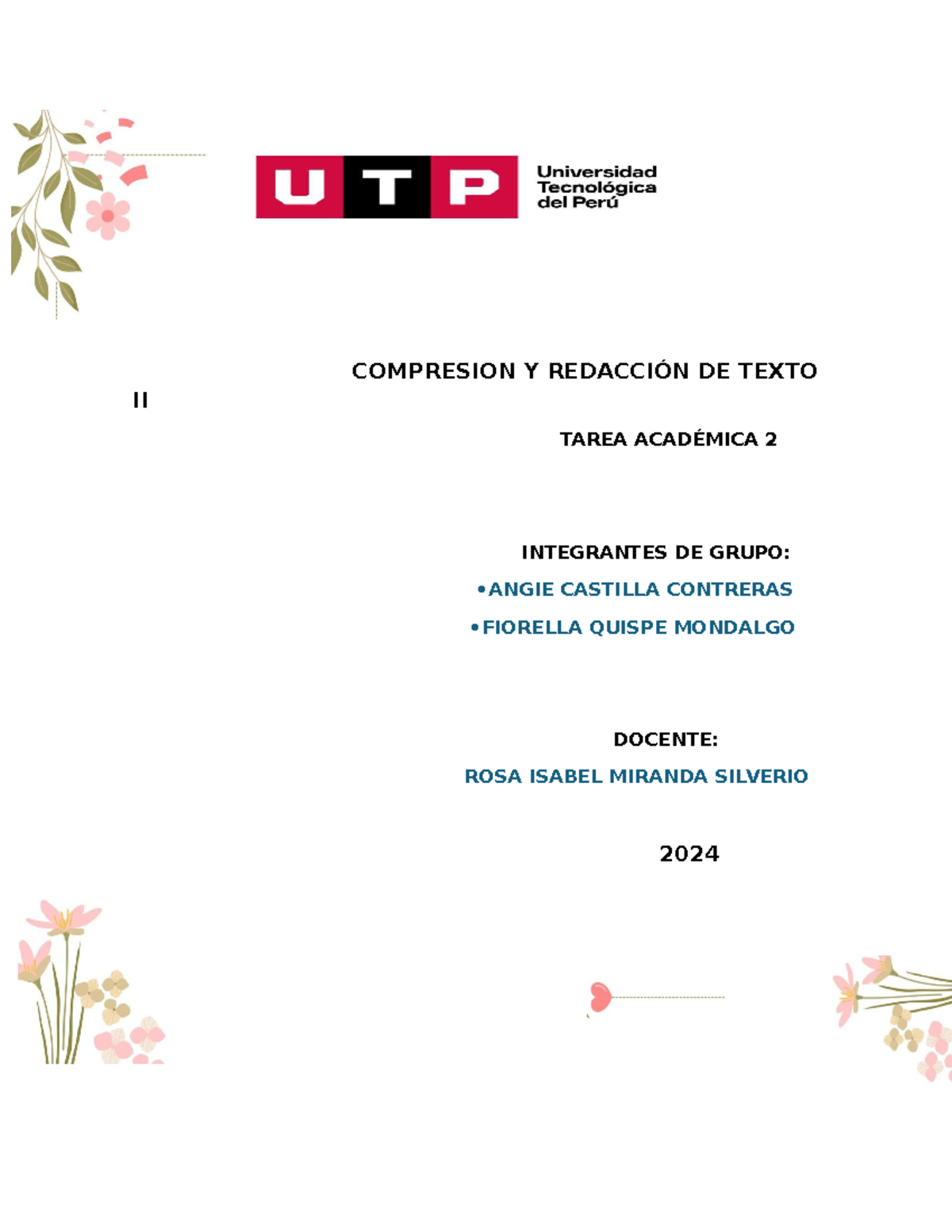 TA2 Redacción DE Texto - Segunda práctica calificada - COMPRESION Y REDACCIÓN DE TEXTO II TAREA ...