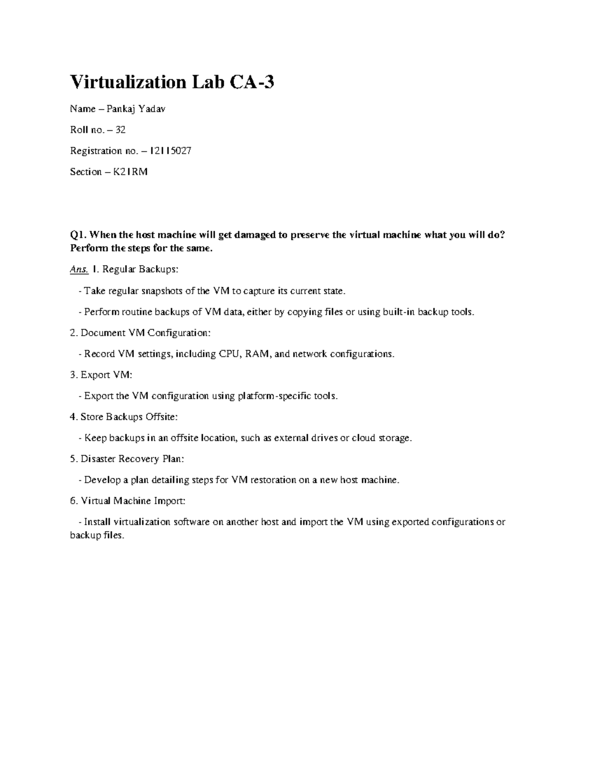 Virtualization Lab CA-3 1 - – 32 Registration no. – 12115027 Section ... Virtualization Lab CA-3 1 - – 32 Registration no. – 12115027 Section ...
