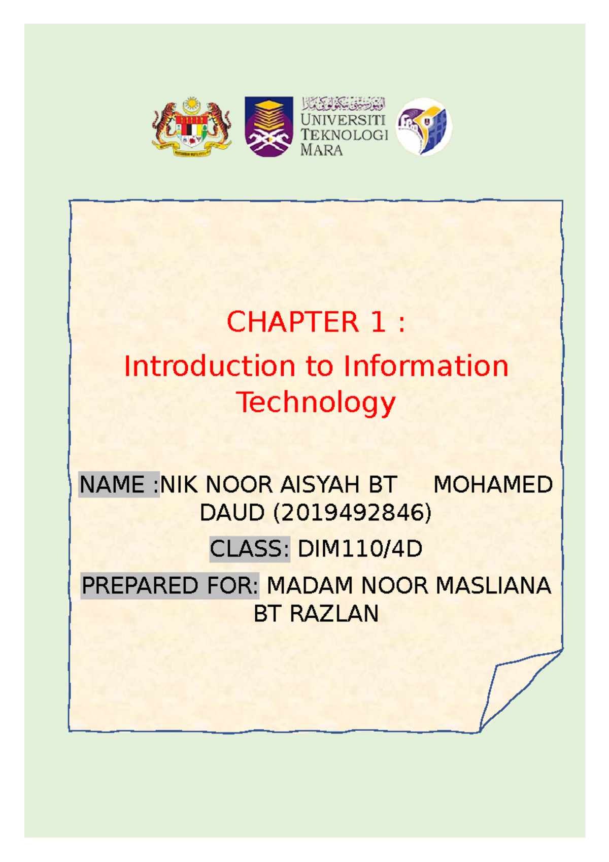 Mindmap Chapter 1 - CHAPTER 1 : Introduction to Information Technology ...